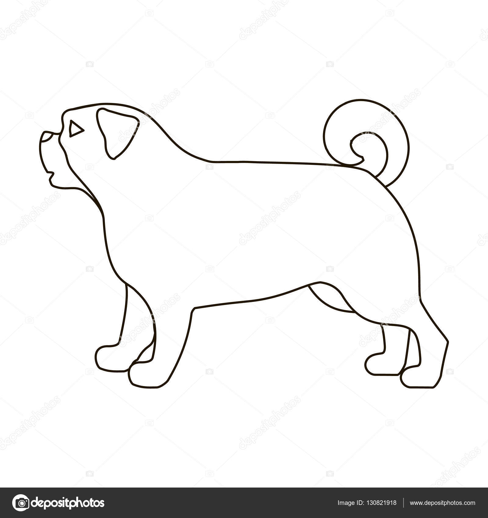 Pug icon in outline style isolated on white background. Dog breeds ...
