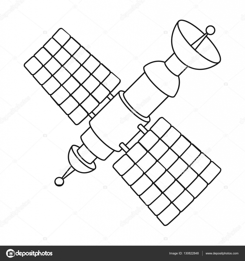 Satellite icon in outline style isolated on white background. Space ...