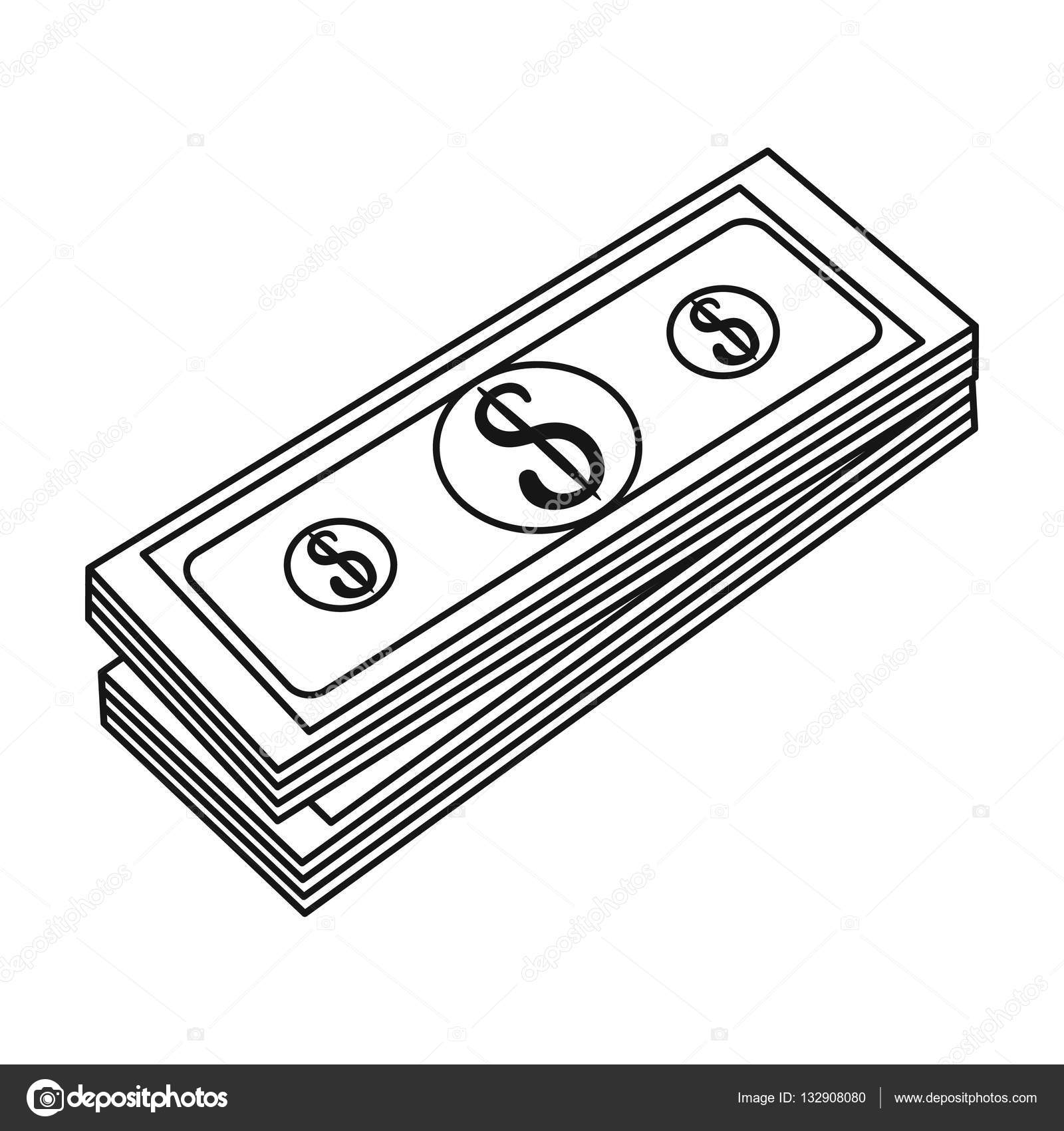 Stack of money icon in outline style isolated on white background ...
