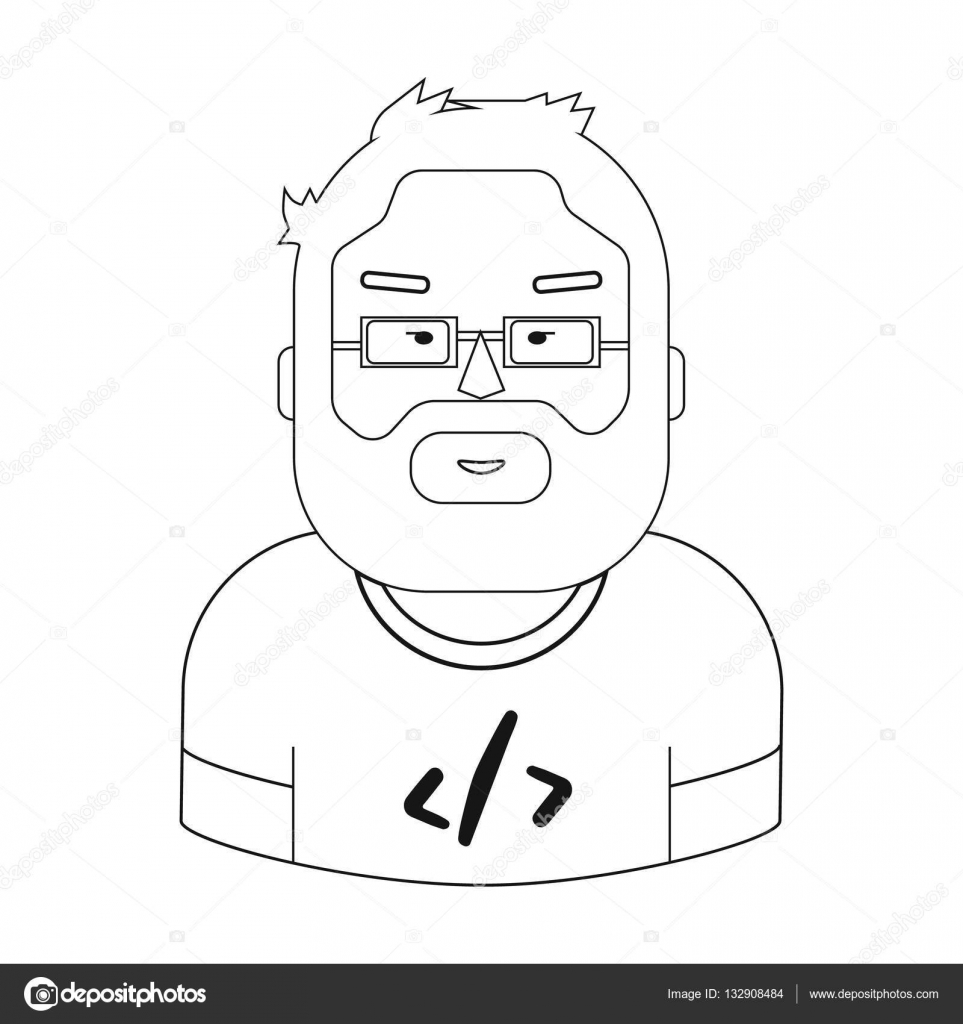 Programmer icon in outline style isolated on white background. People ...
