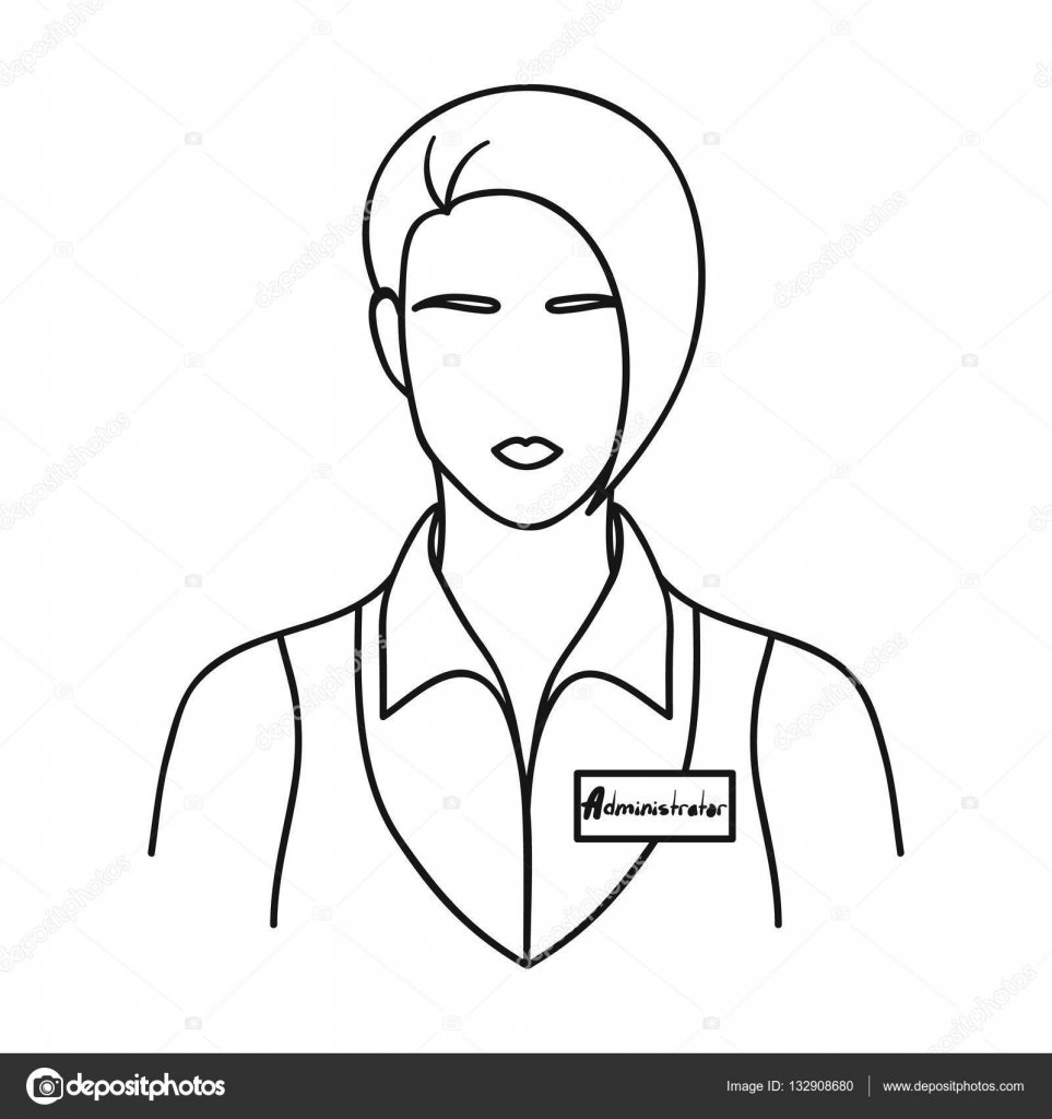 Restaurant waitress with a badge icon in outline style isolated on ...