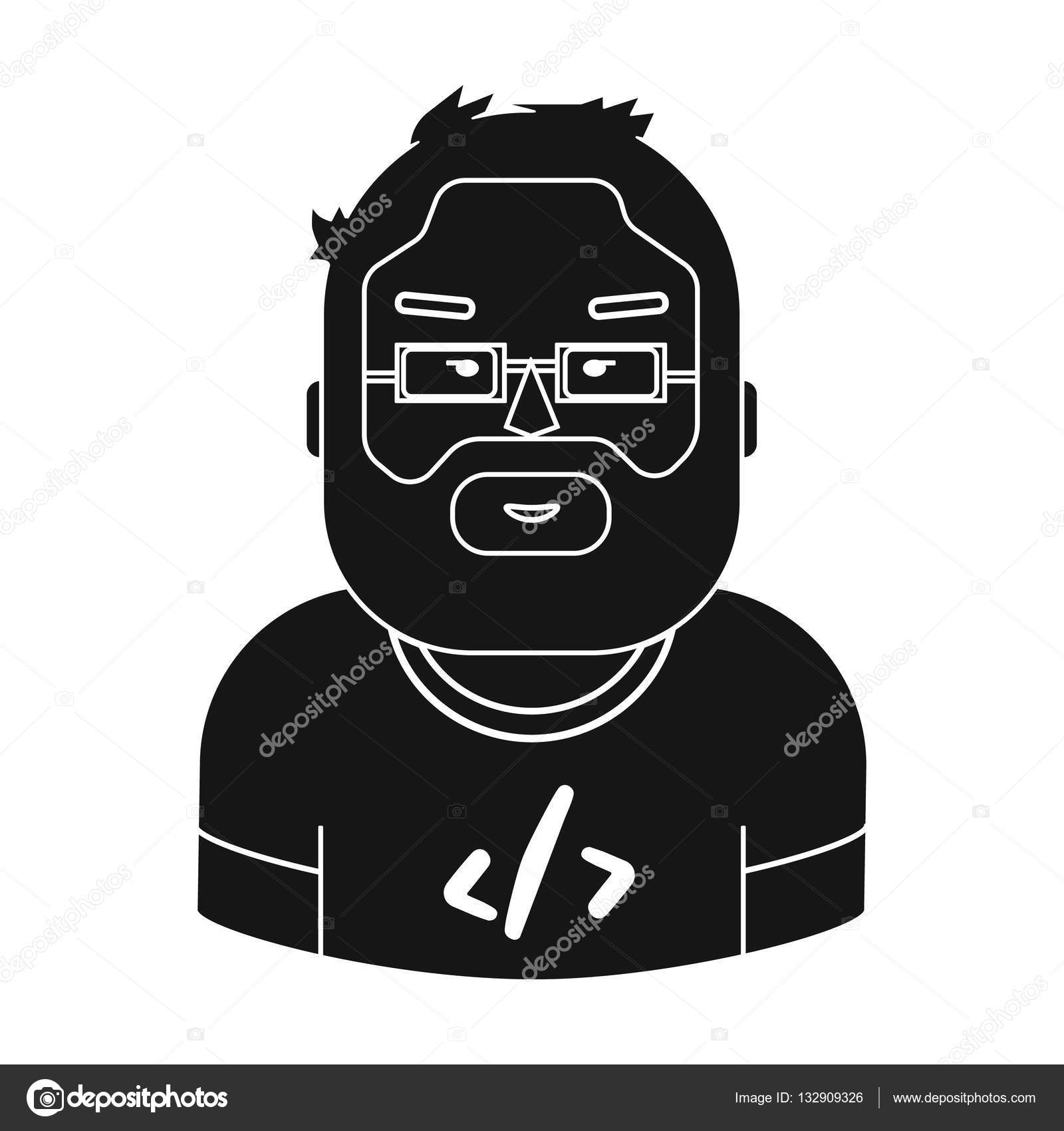 Programmer icon in black style isolated on white background. People of ...