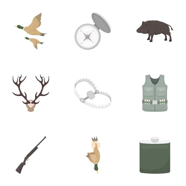 Hunting set icons in cartoon style. Big collection of hunting vector ...