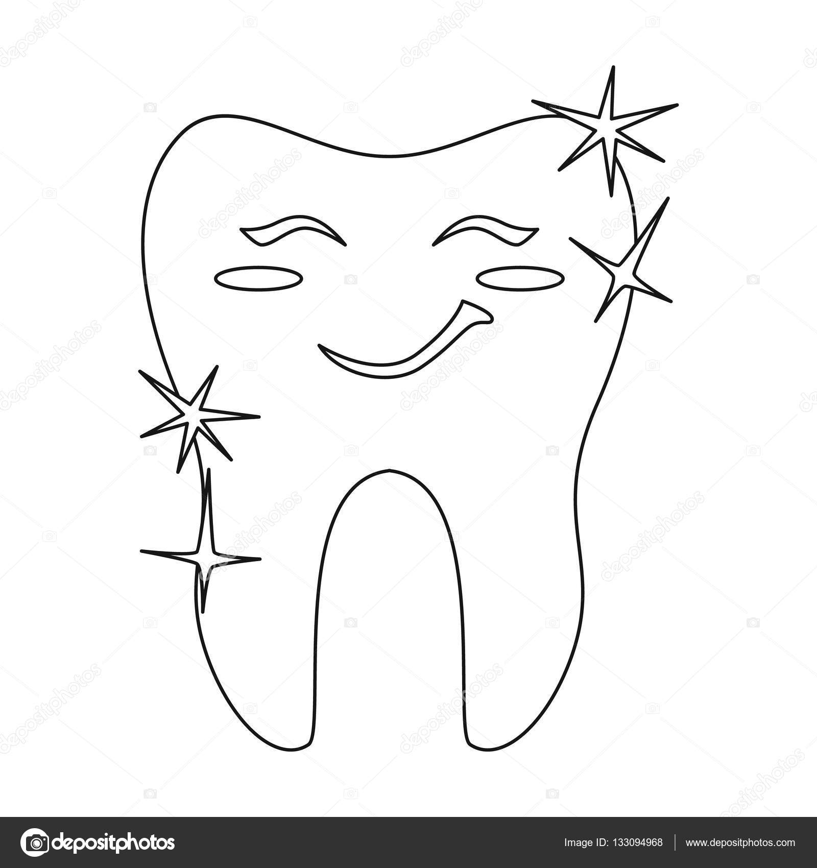 Smiling tooth icon in outline style isolated on white background ...