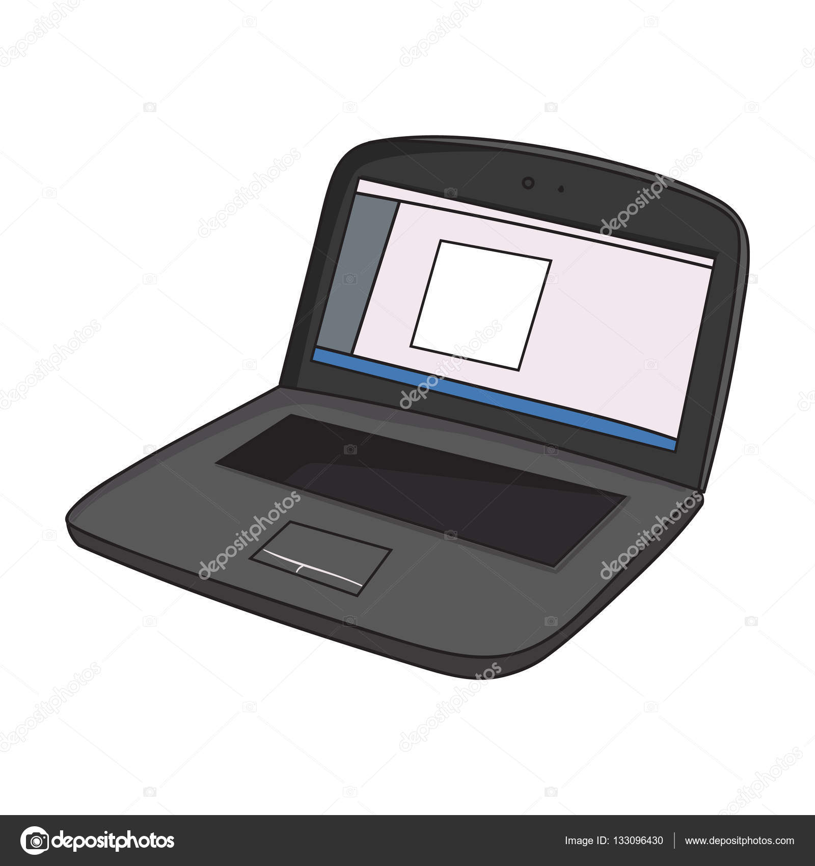 Drawing in the laptop icon in cartoon style isolated on white ...