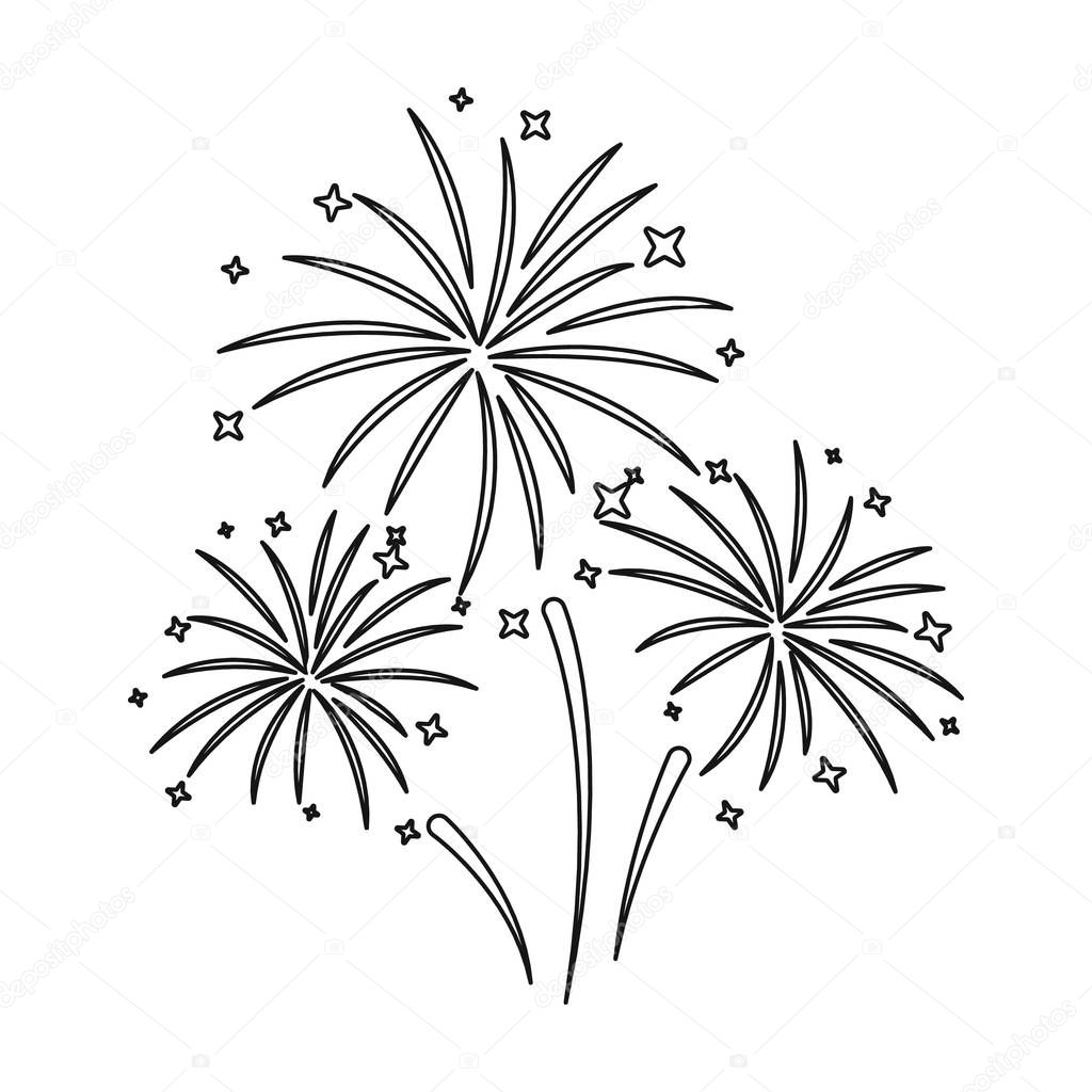 Colorful fireworks icon in outline style isolated on white background ...