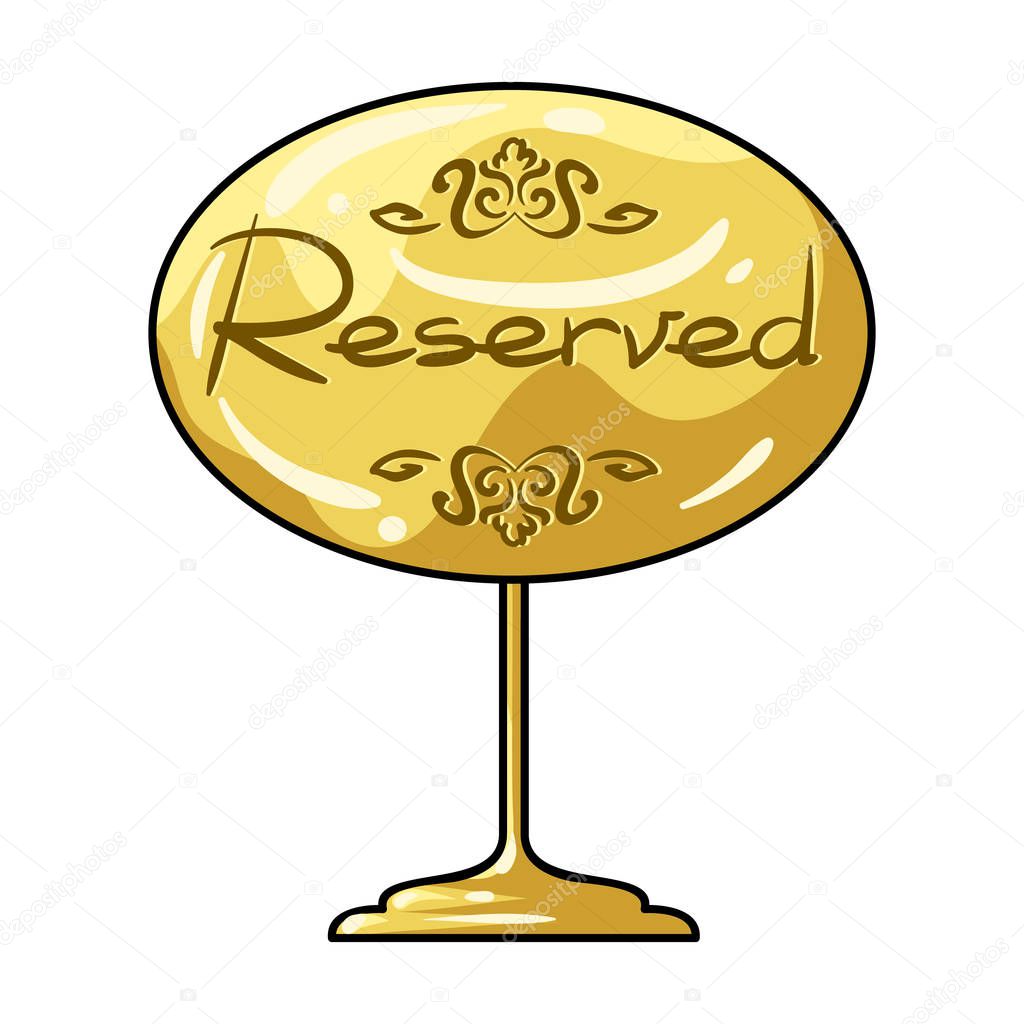 Restaurant golden reserved sign icon in cartoon style isolated on white ...