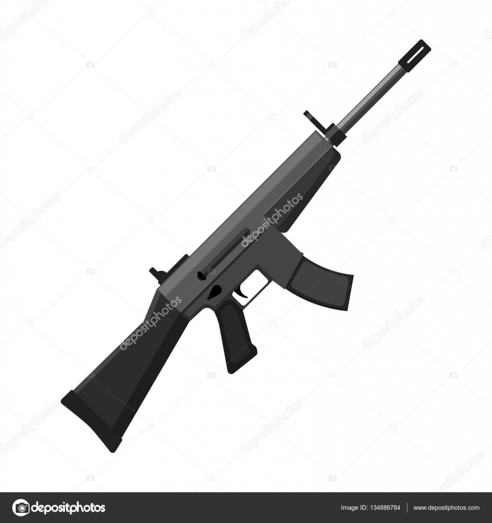 Military assault rifle icon in monochrome style isolated on white ...