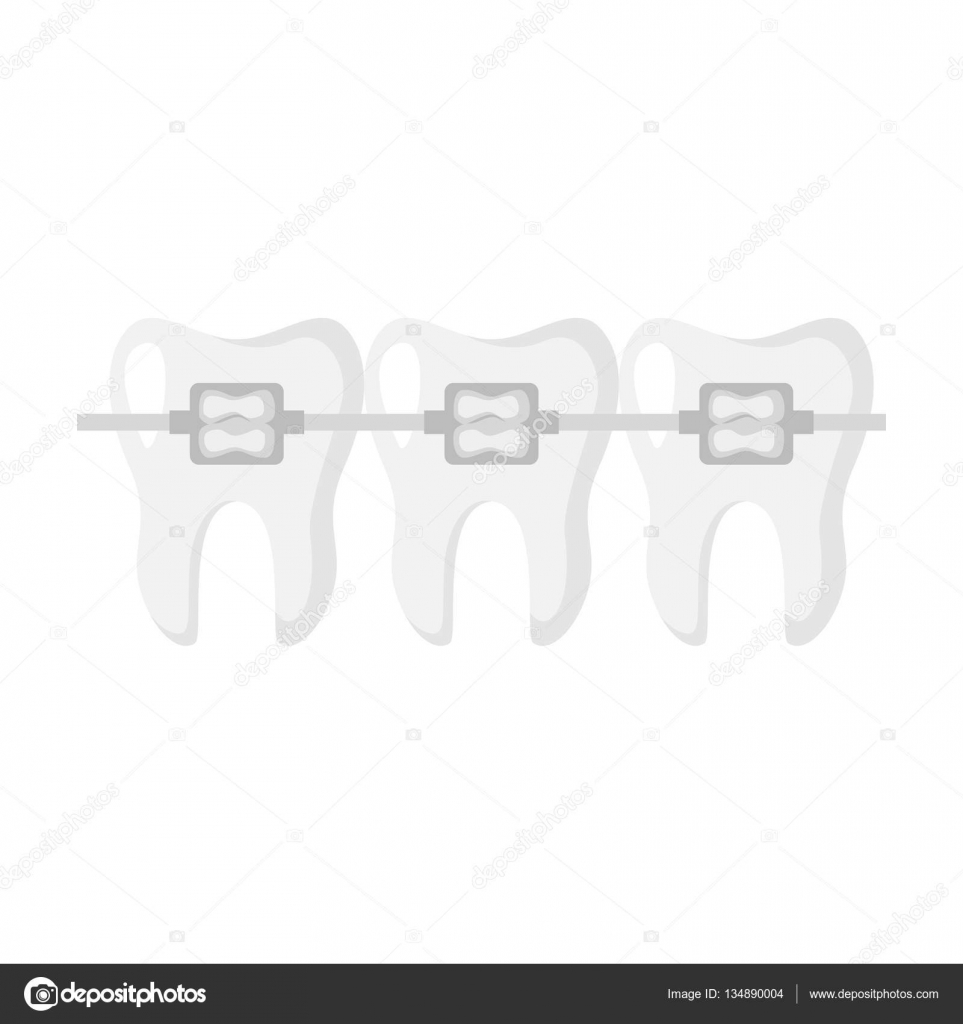Teeth with dental braces icon in monochrome style isolated on white ...