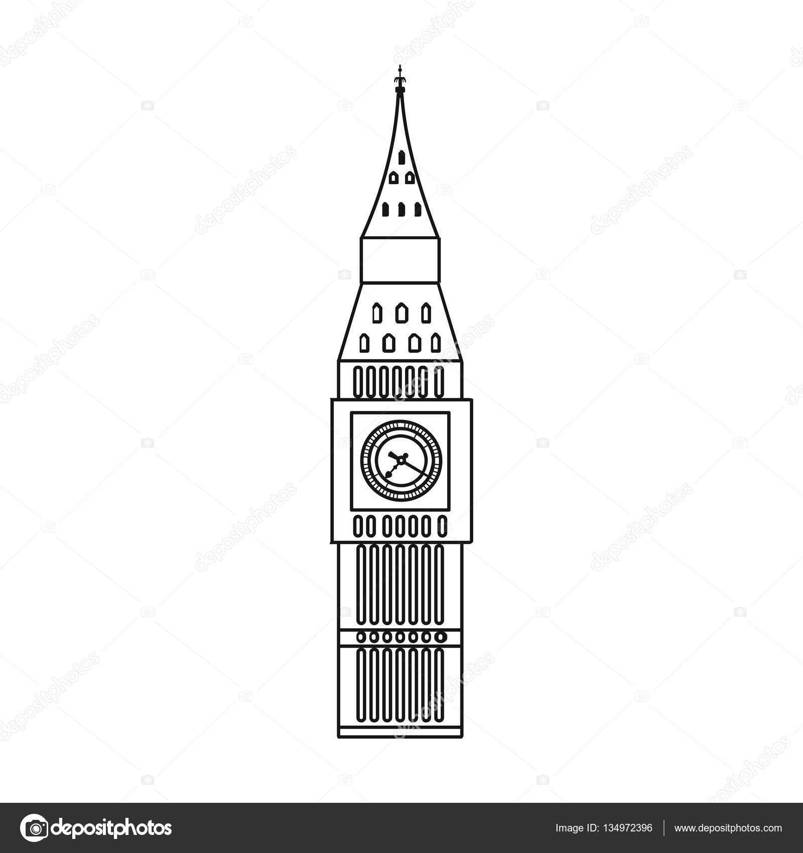 Big Ben icon in outline style isolated on white background. England ...