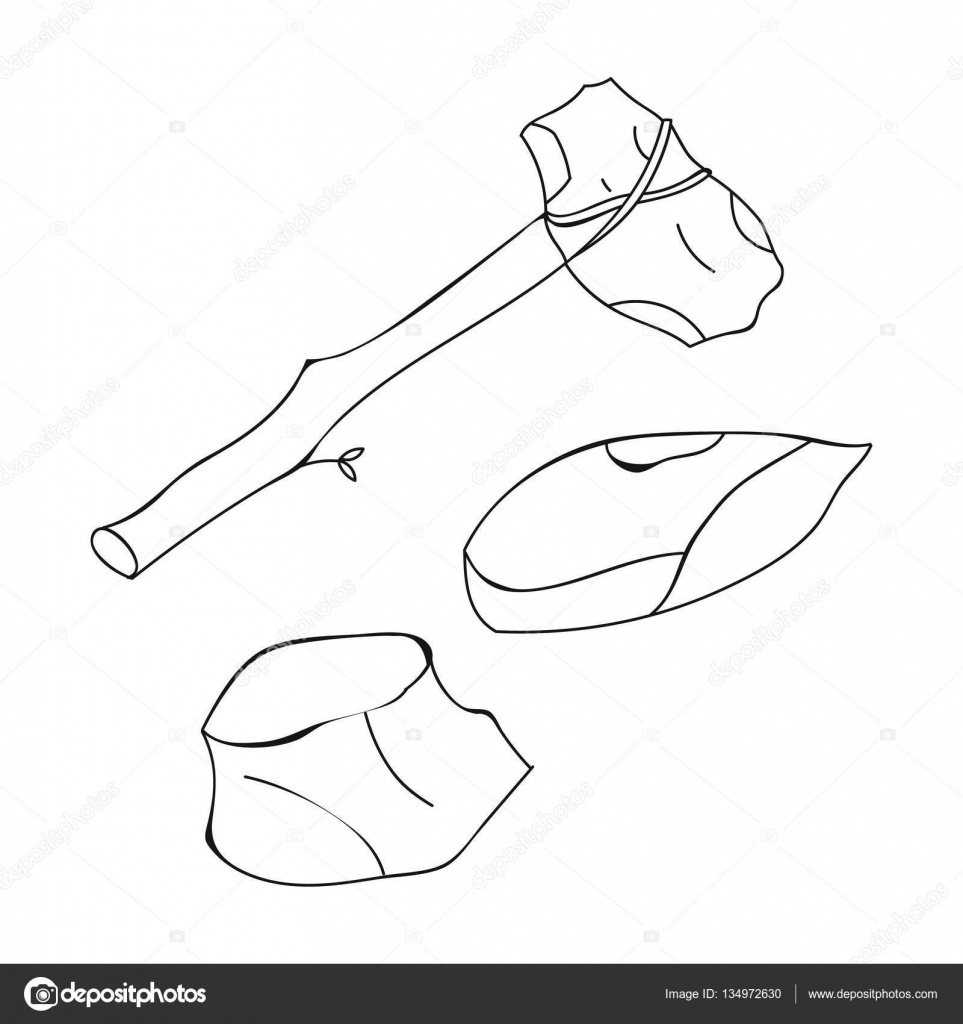 Stone tools icon in outline style isolated on white background. Stone ...