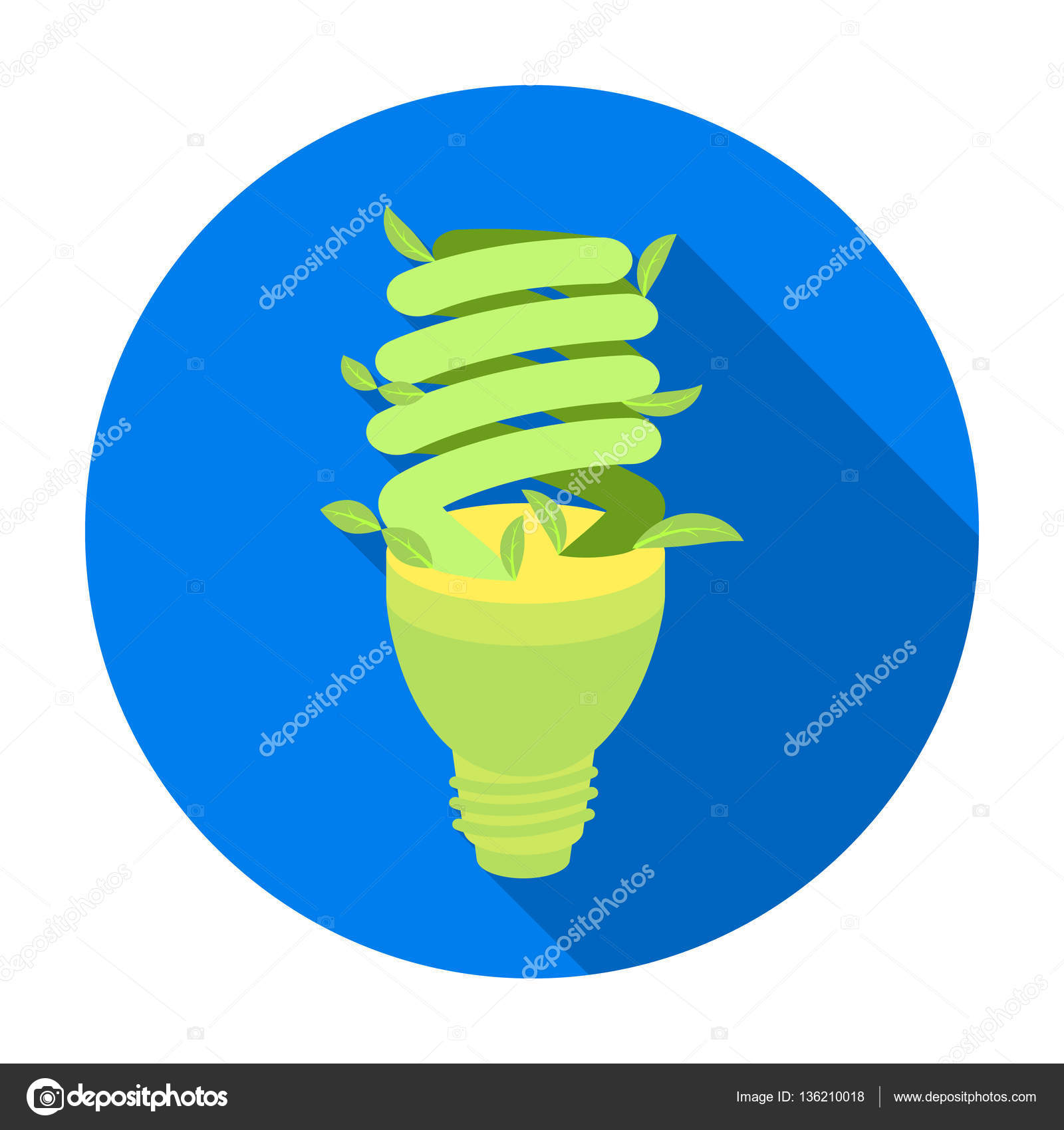 Ecological fluorescent lamp icon in flat style isolated on white ...