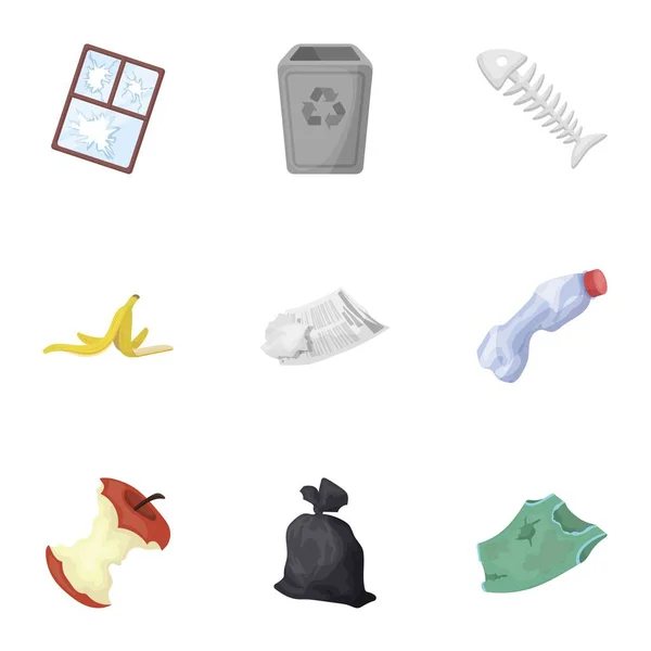 Vuilnis afval sorteren Cartoon pictogrammen instellen — Stockvector ...