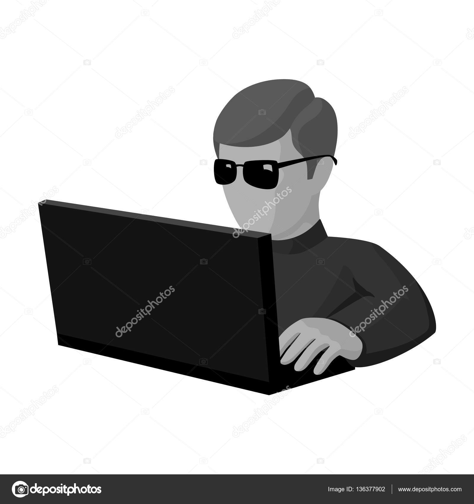 Computer hacker icon in outline style isolated on white background ...