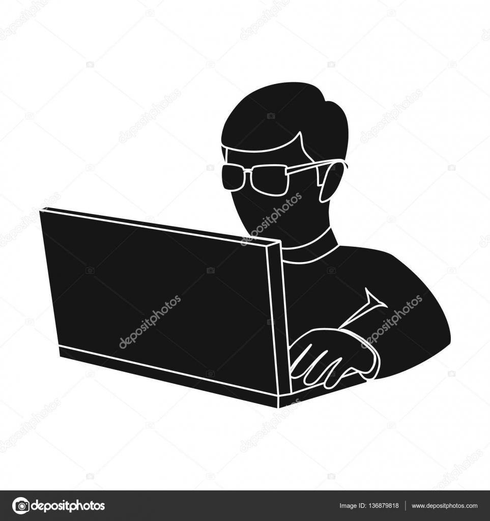 Computer hacker icon in black style isolated on white background ...