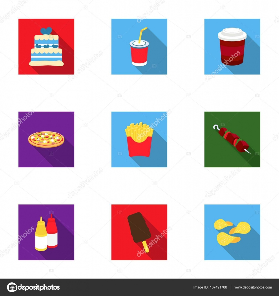 Fast food set icons in flat style. Big collection of fast food vector ...