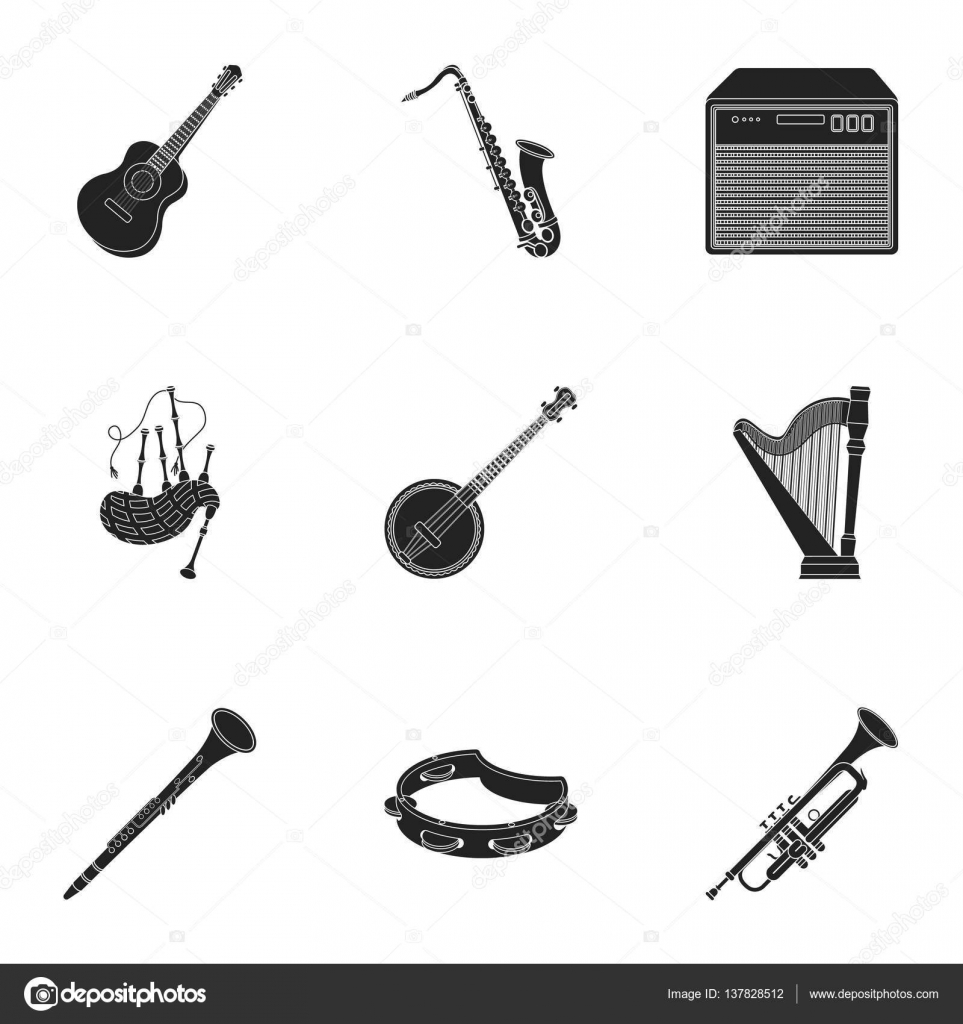 Musical instruments set icons in black style. Big collection of musical ... Musical instruments set icons in black style. Big collection of musical ...