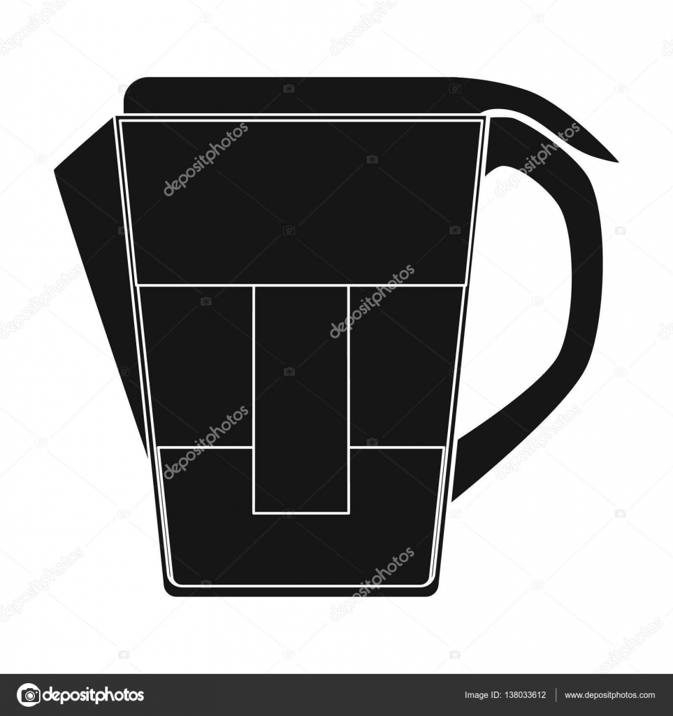 Water jug with filter cartridge icon in black style isolated on white ...