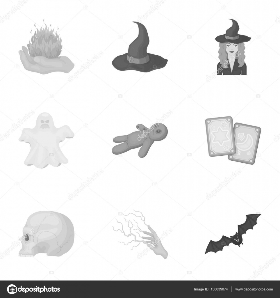 Black and white magic set icons in monochrome style. Big collection of ...