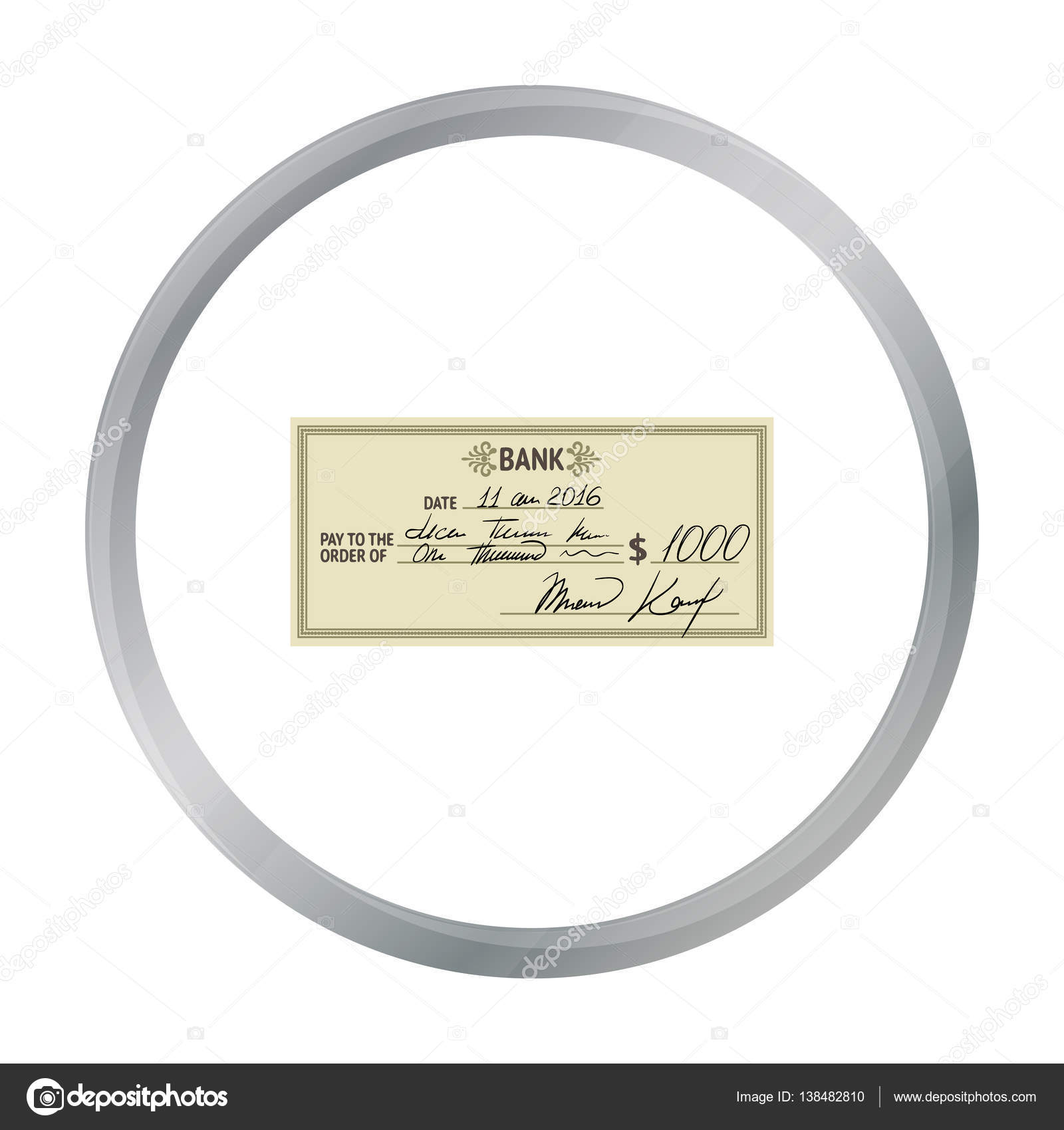 Cheque icon in cartoon style isolated on white background. Money and ...