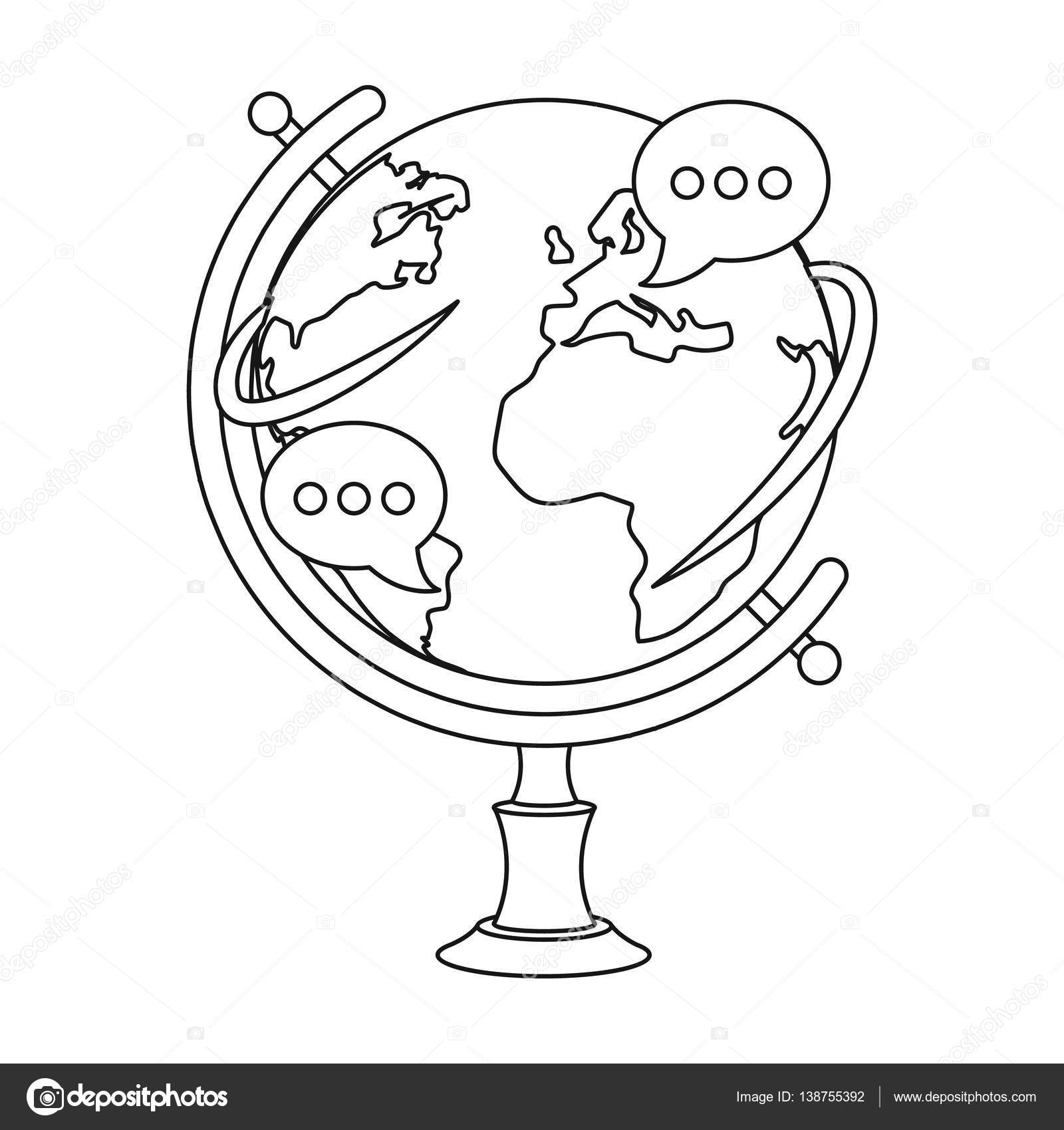 Globo de varios idiomas icono en el estilo de contorno aislado sobre ...