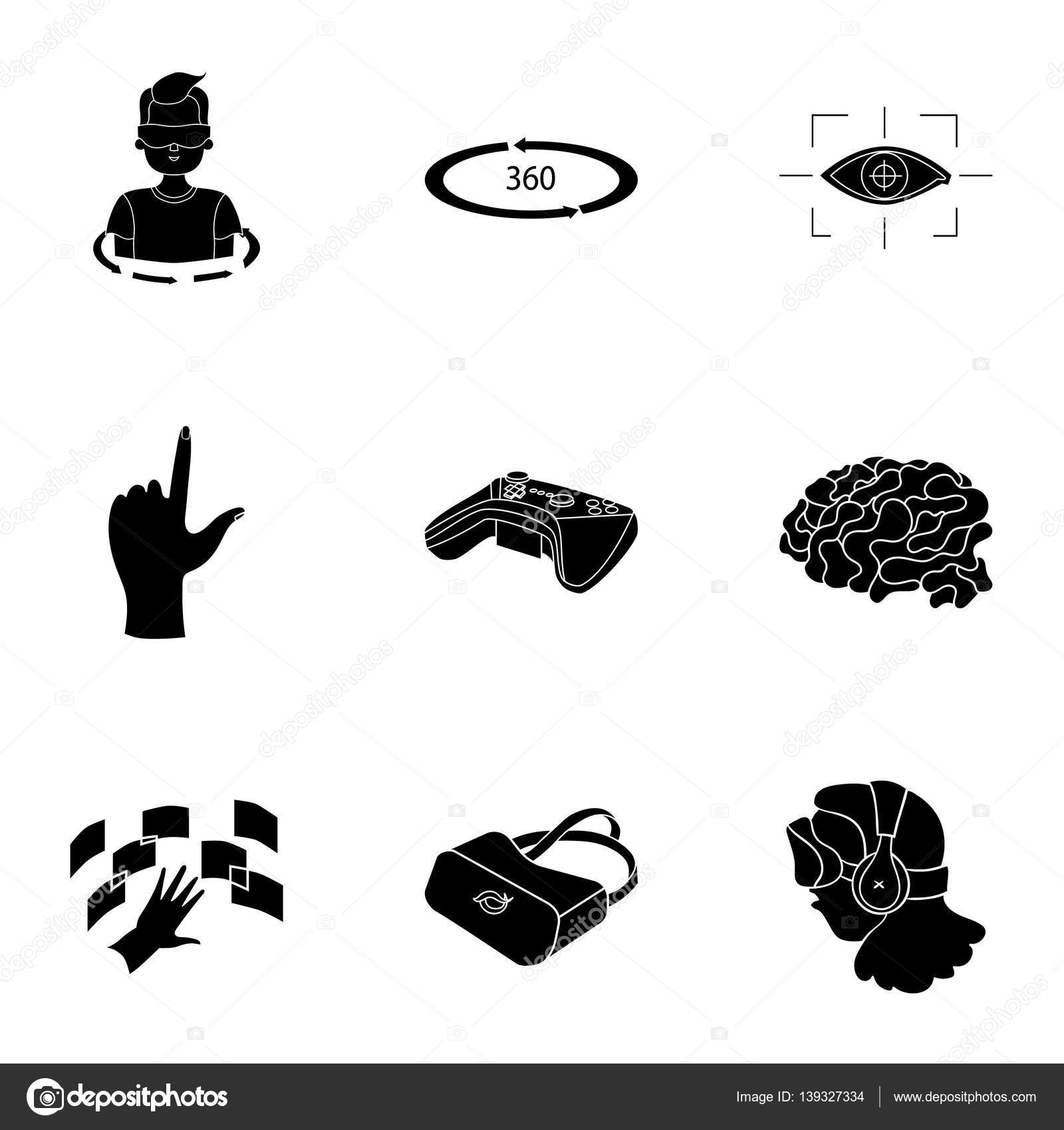 Virtual reality set icons in black style. Big collection of virtual ...