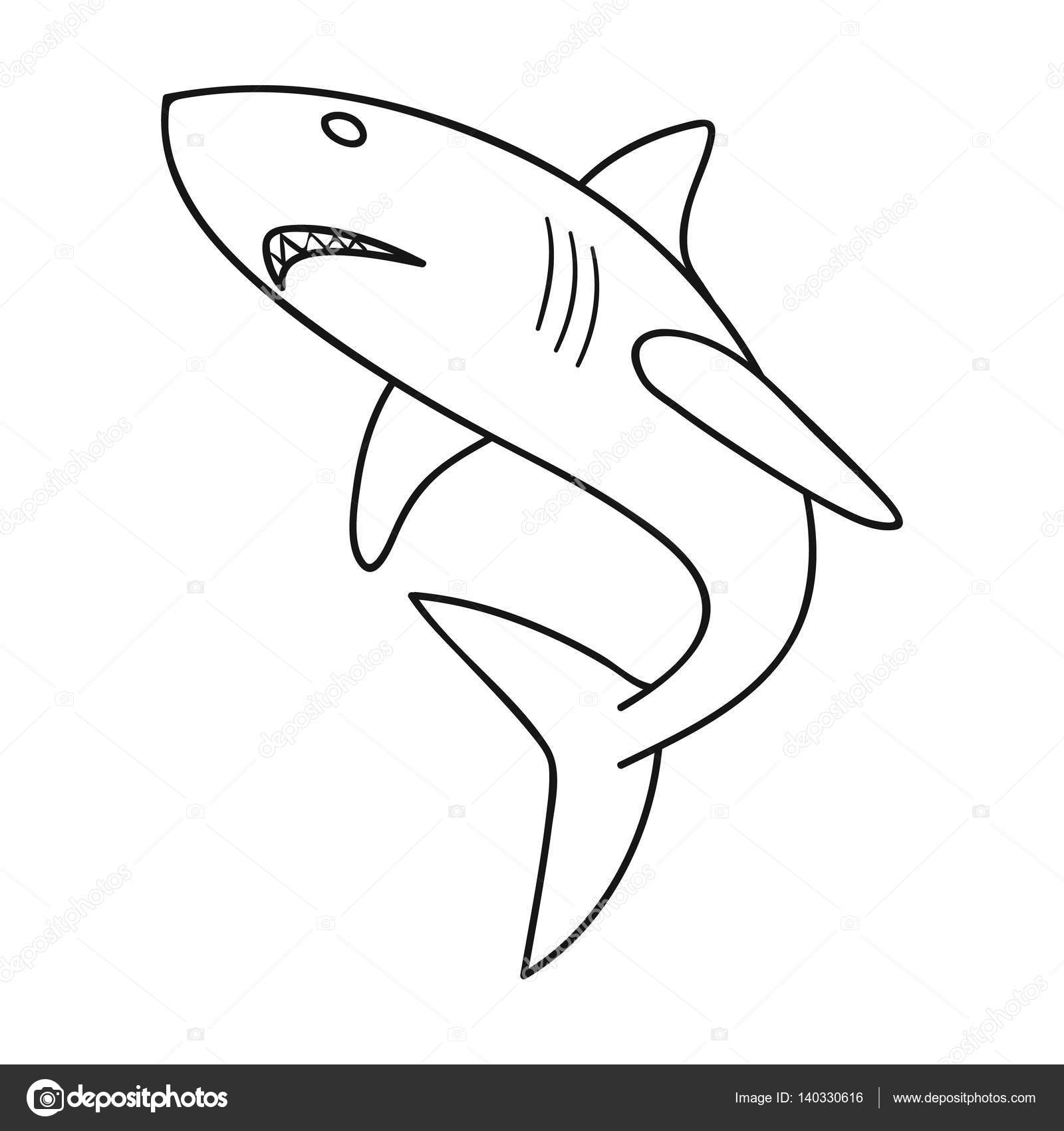 Great white shark icon in outline style isolated on white background ...