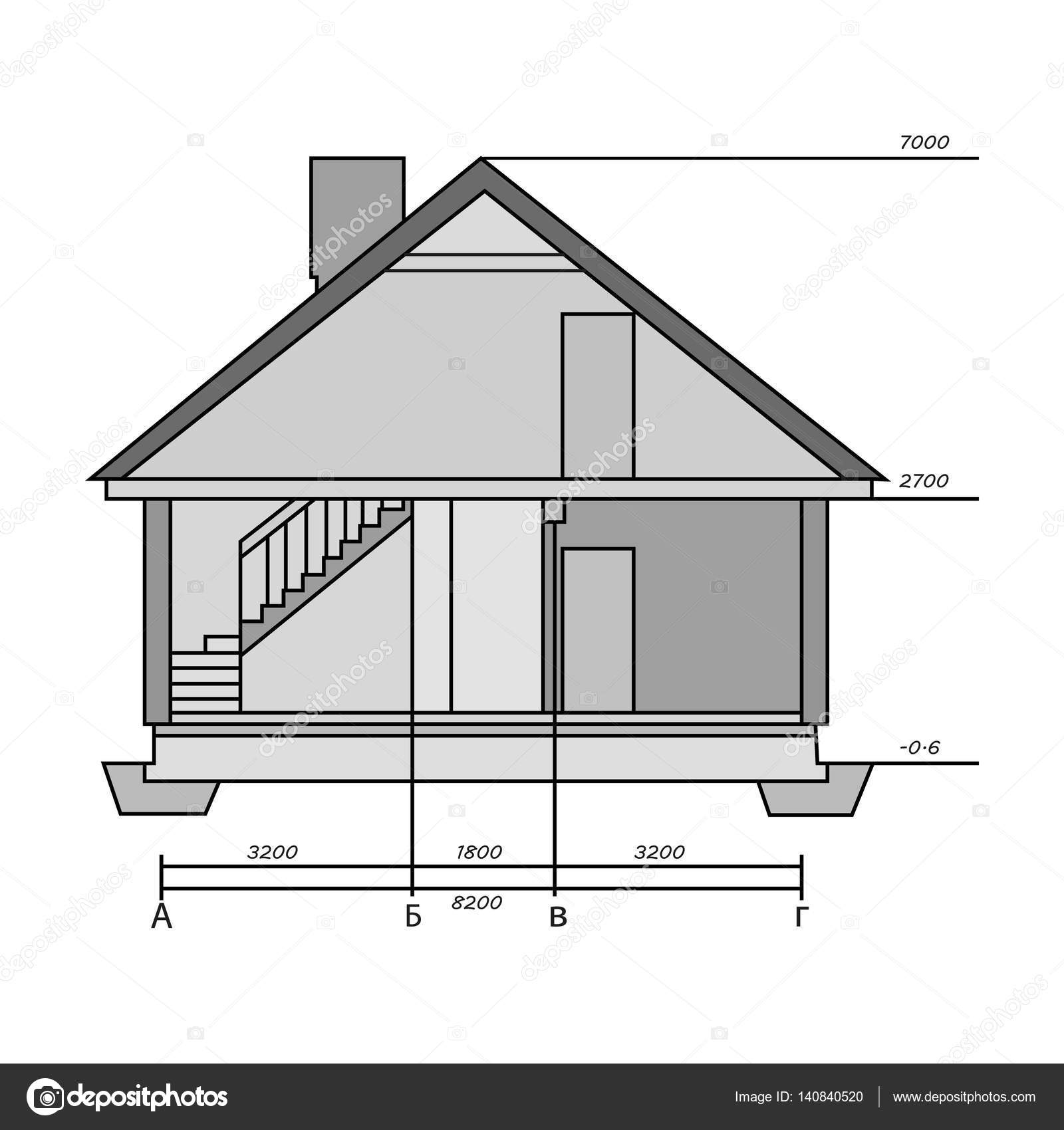 Technical drawing of house icon in monochrome style isolated on white ...