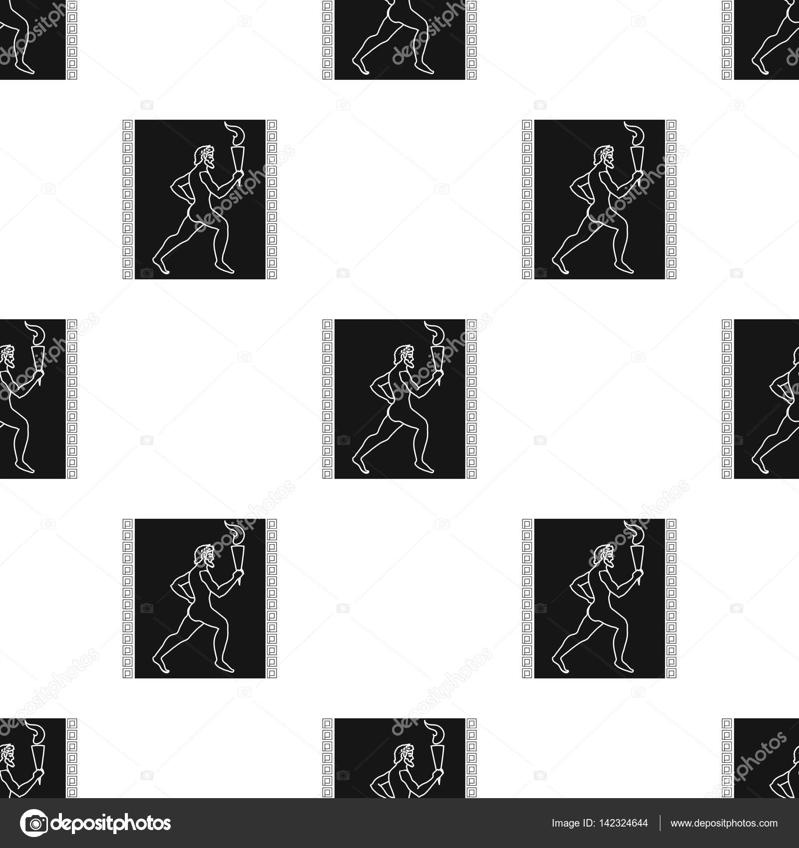 Athlete with olympic fire icon in black style isolated on white ...