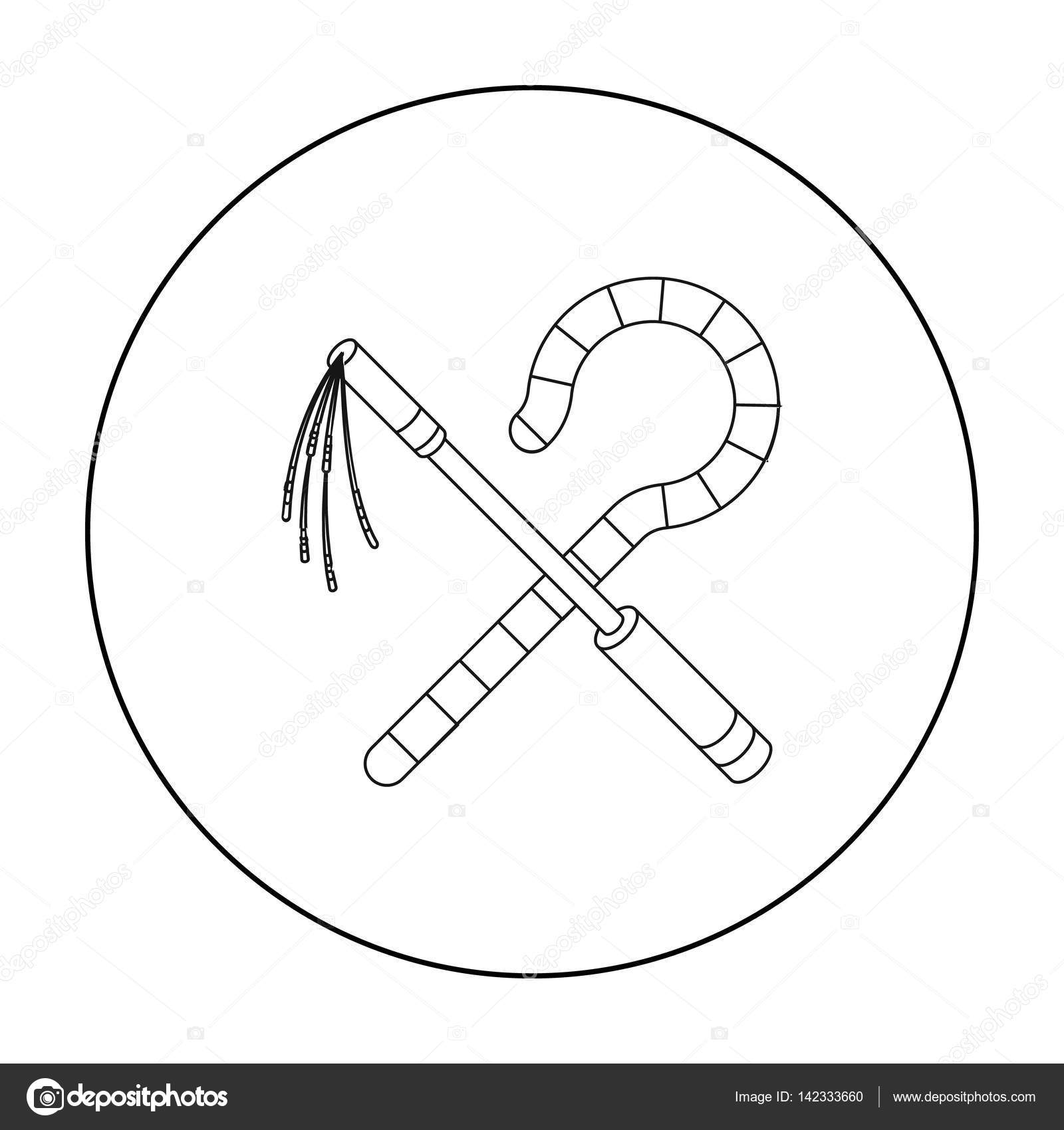 Crook and flail icon in outline style isolated on white background ...