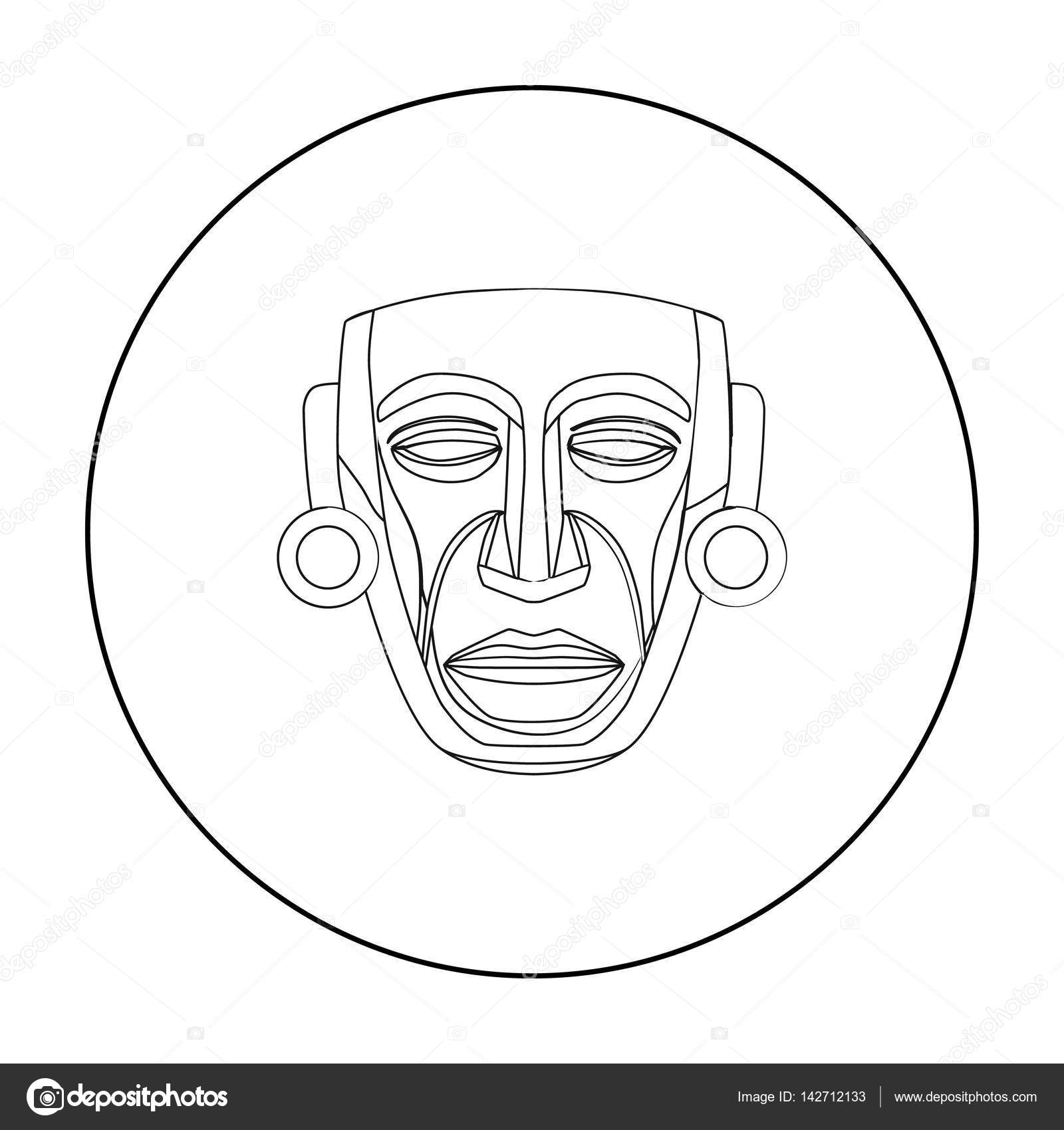 Mayan mask icon in outline style isolated on white background. Mexico ...