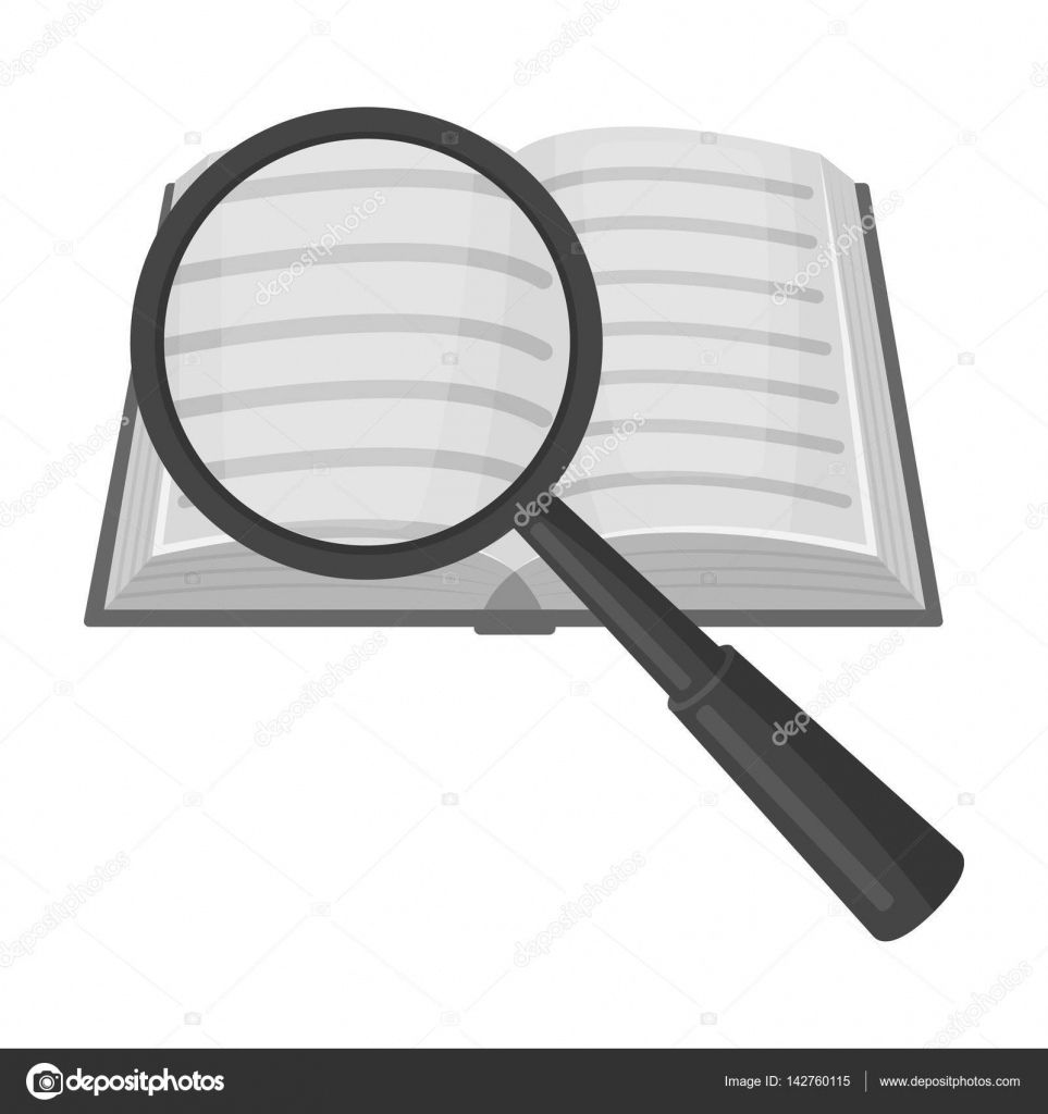 Seraching of information in the book icon in monochrome style isolated ...