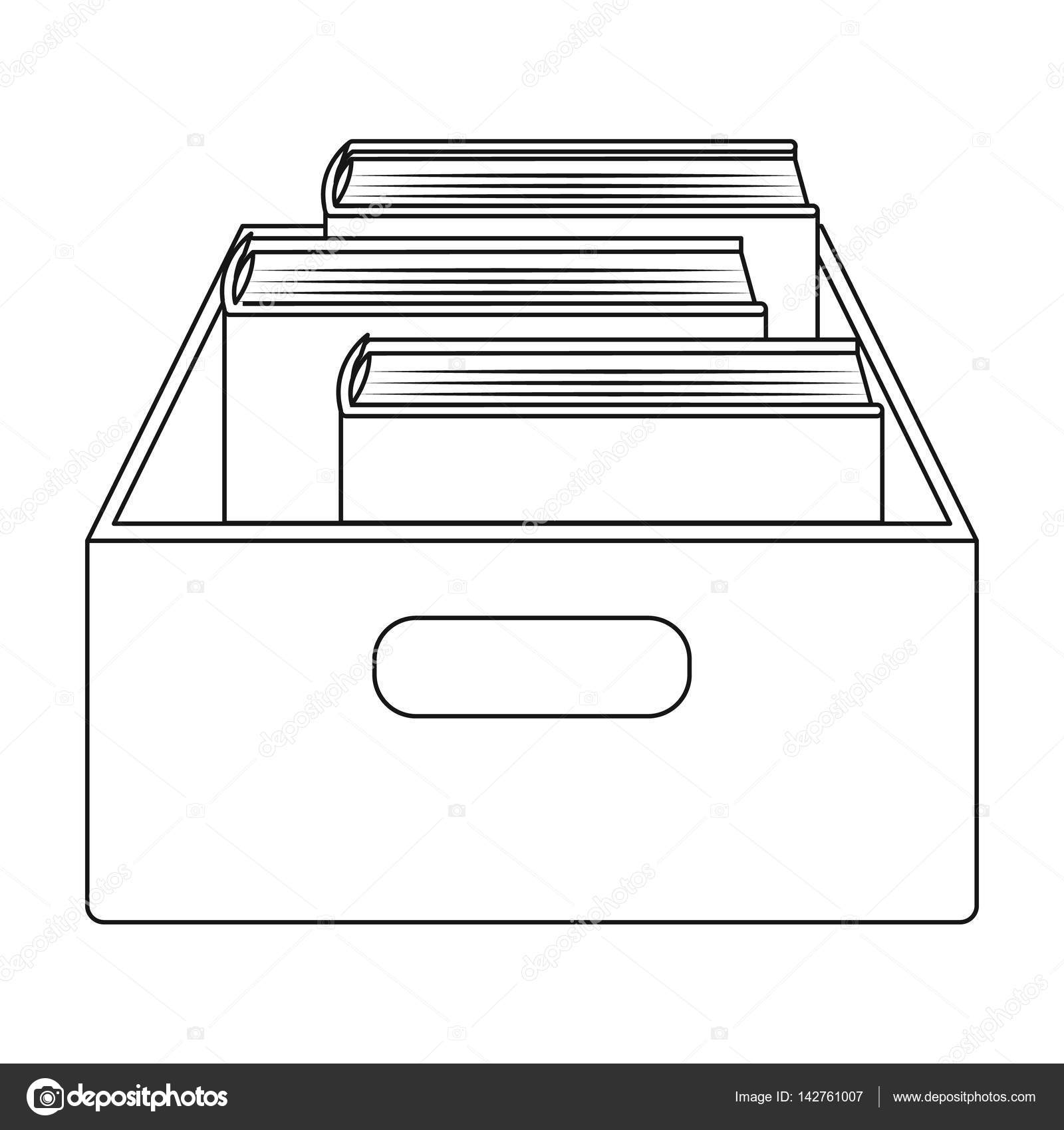 Books in box icon in outline style isolated on white background ...