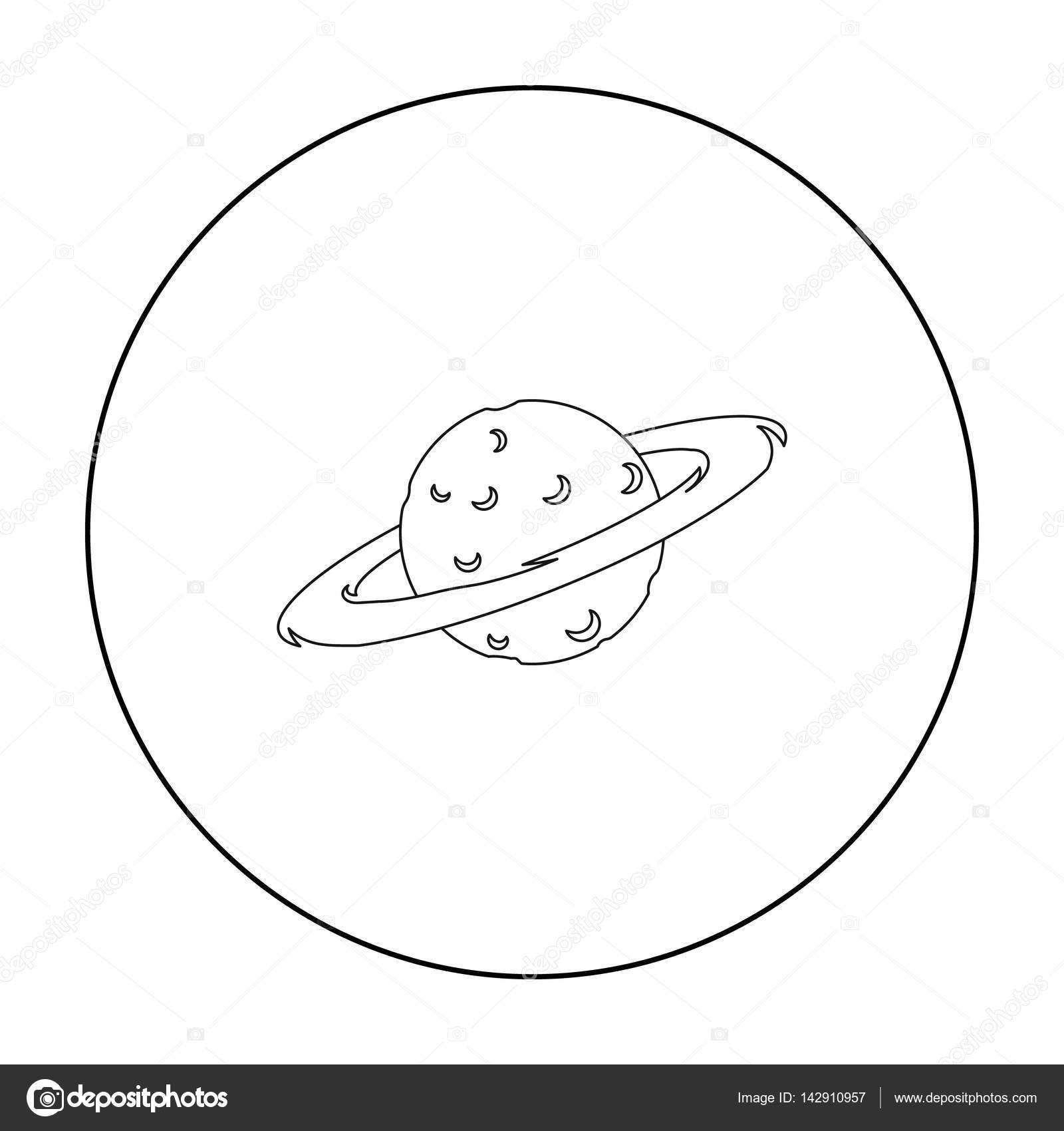 Saturn icon in outline style isolated on white background. Space symbol ...