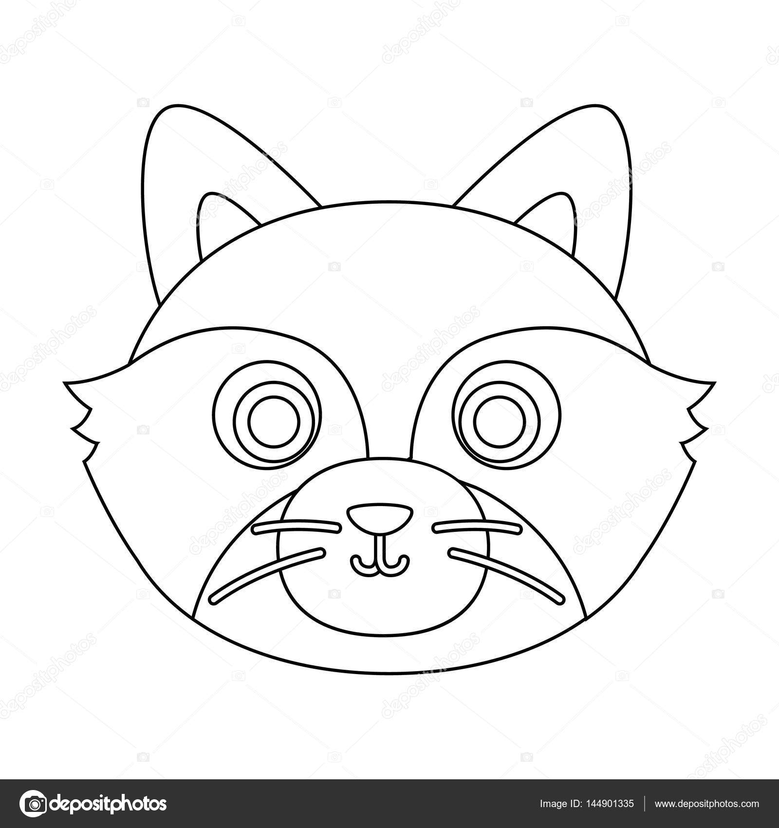 Raccoon muzzle icon in outline style isolated on white background ...
