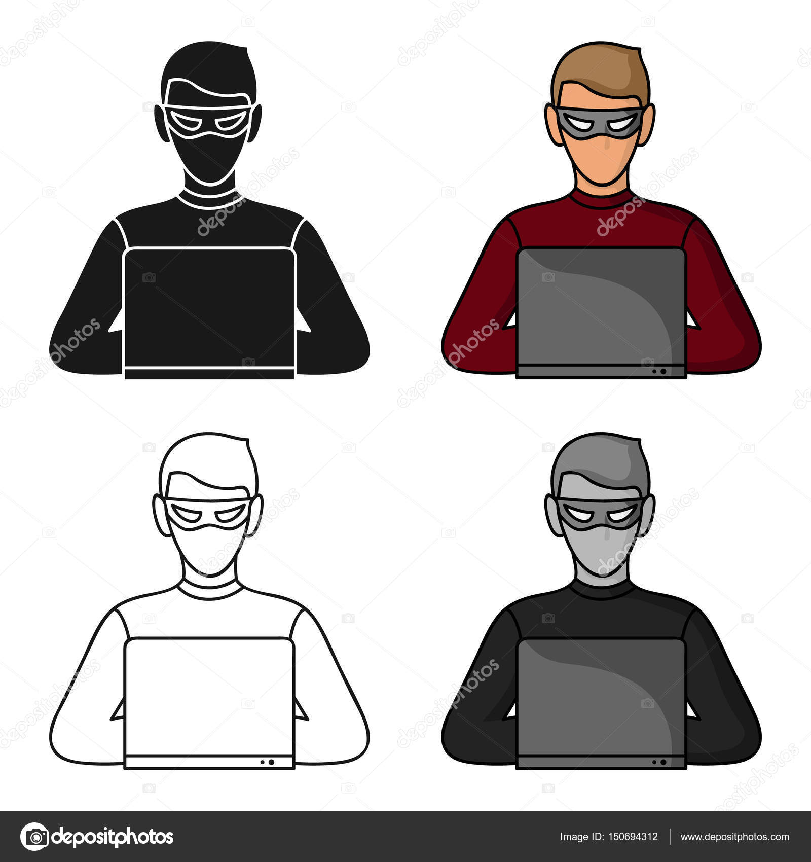 Hacker icon in cartoon style isolated on white background. Crime symbol ...