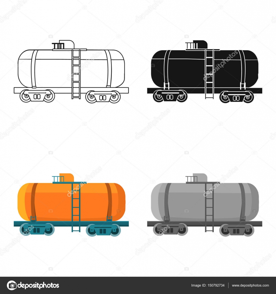 Oil tank car icon in cartoon style isolated on white background. Oil ...