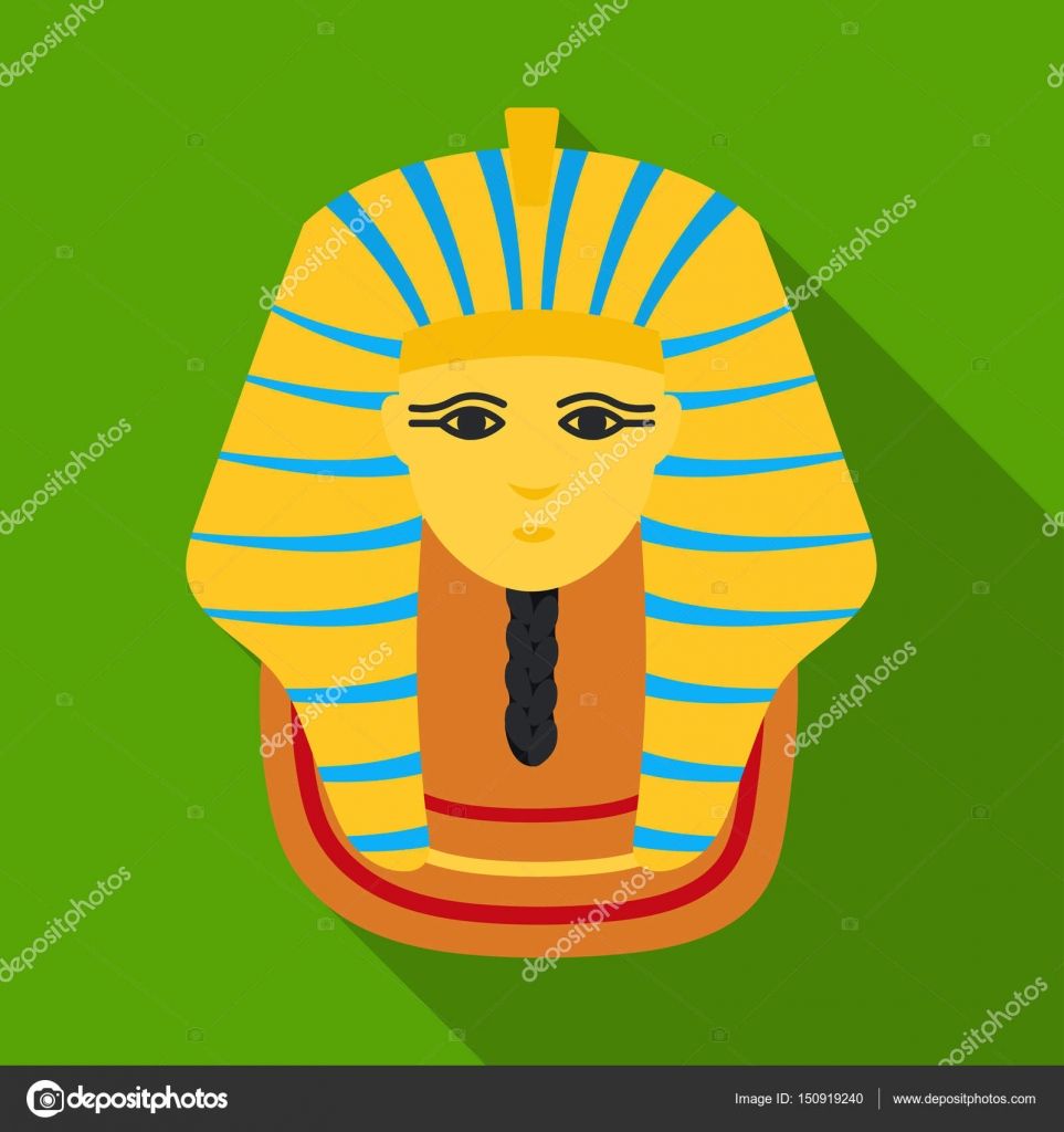 Pharaohs golden mask icon in flat style isolated on white background. Ancient Egypt symbol stock ...