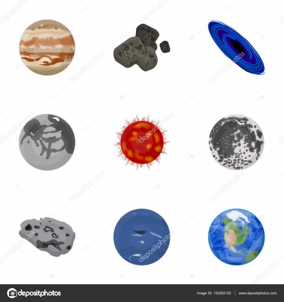 Planetas del sistema solar. Objetos cósmicos. Icono de planetas en colección de conjuntos en el ...
