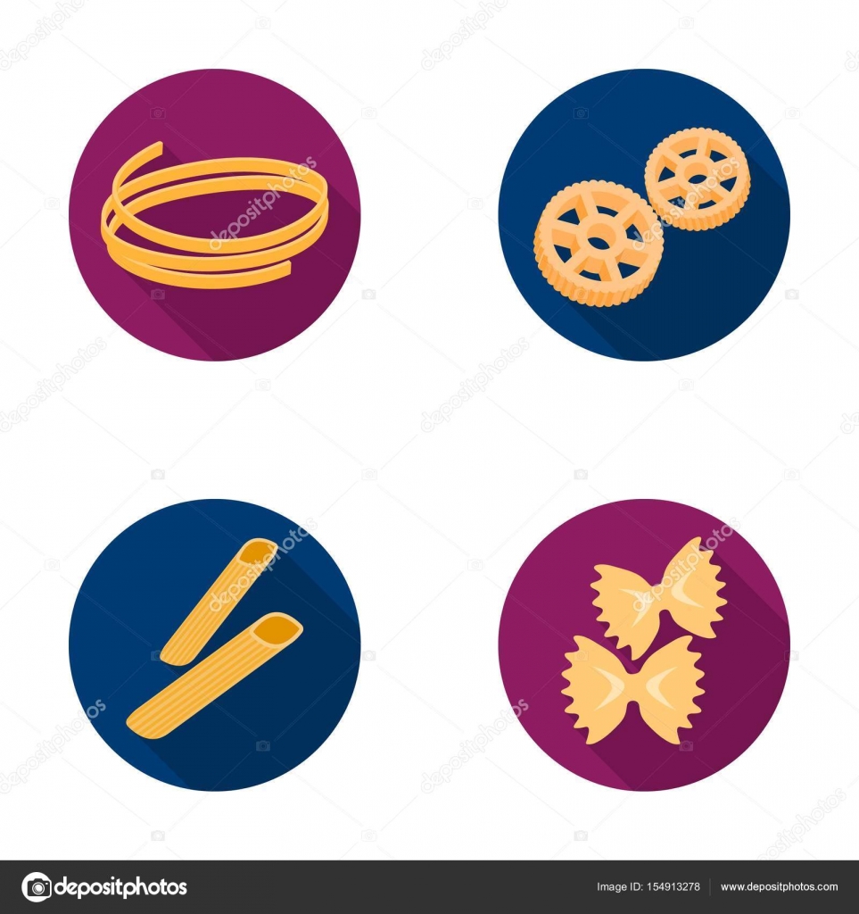 Different types of pasta. Types of pasta set collection icons in flat ...