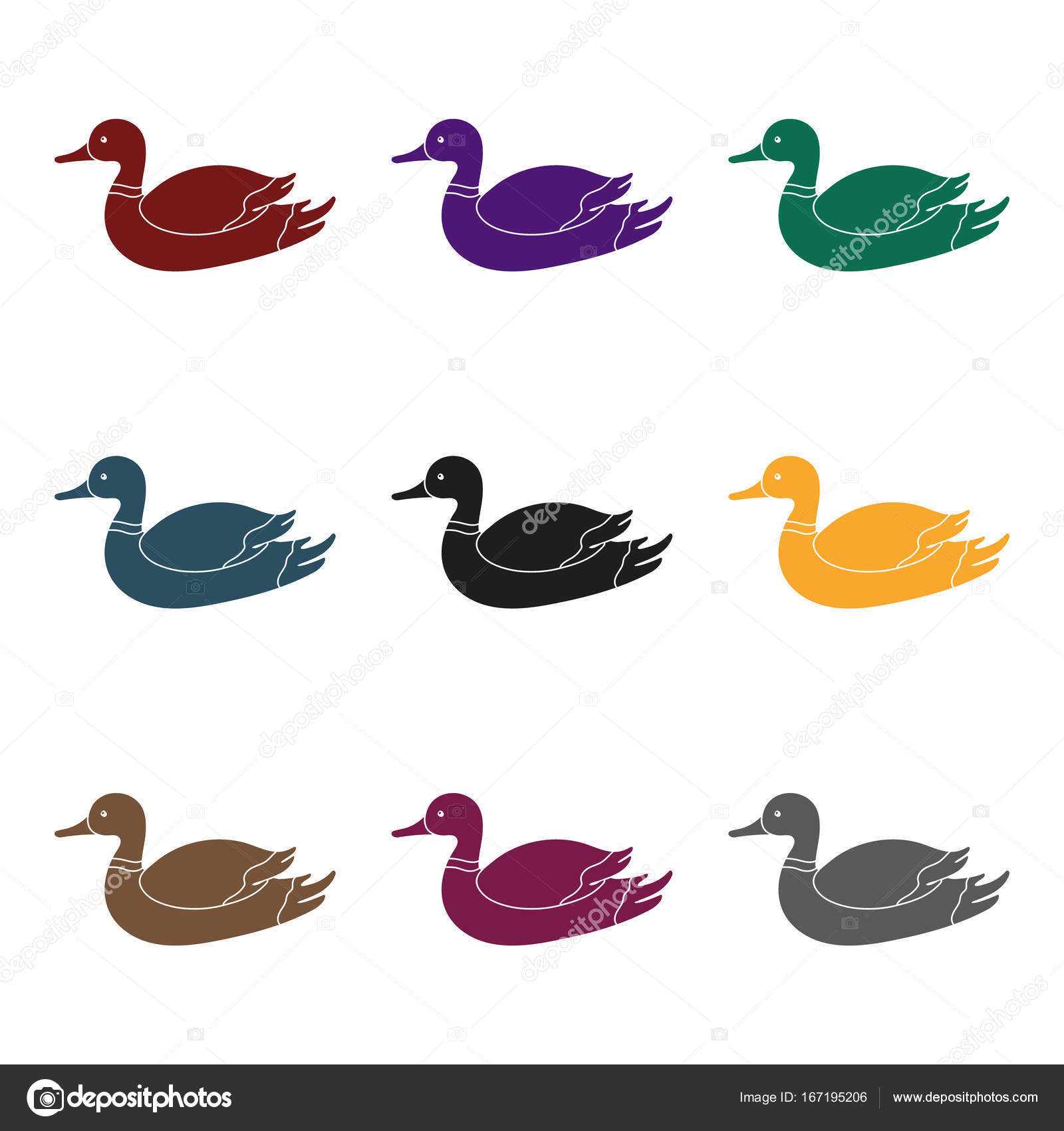 Icono de pato en estilo negro aislado sobre fondo blanco. Caza símbolo ...