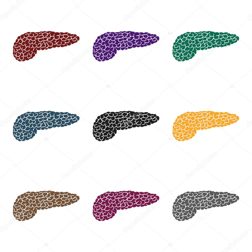 Icono de páncreas humano en estilo negro aislado sobre fondo blanco ...