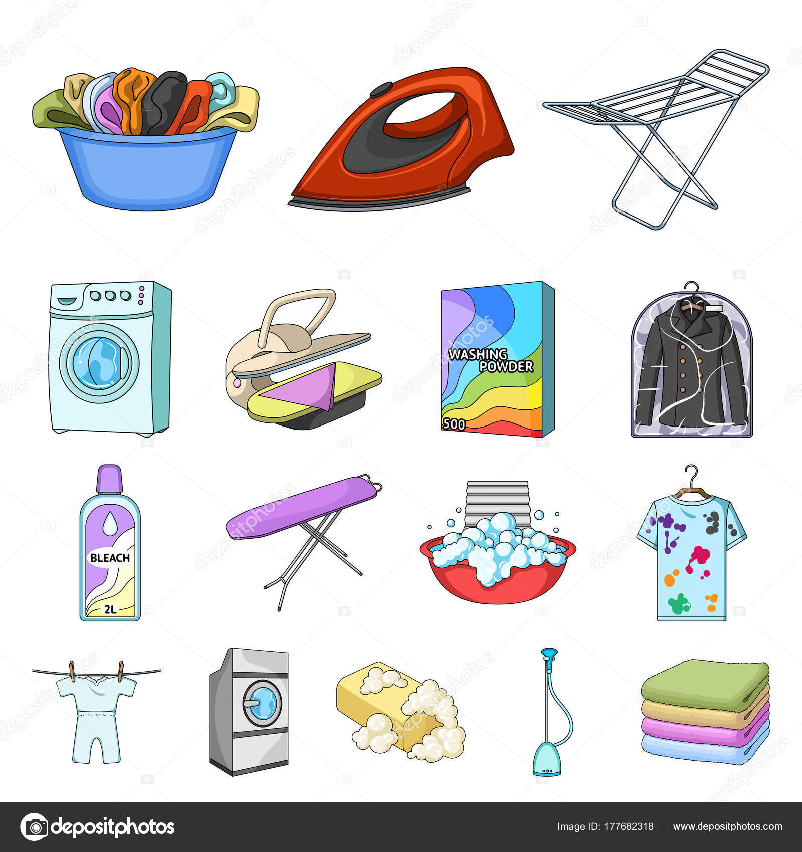 Equipo de limpieza en seco iconos de dibujos animados en la colección ...