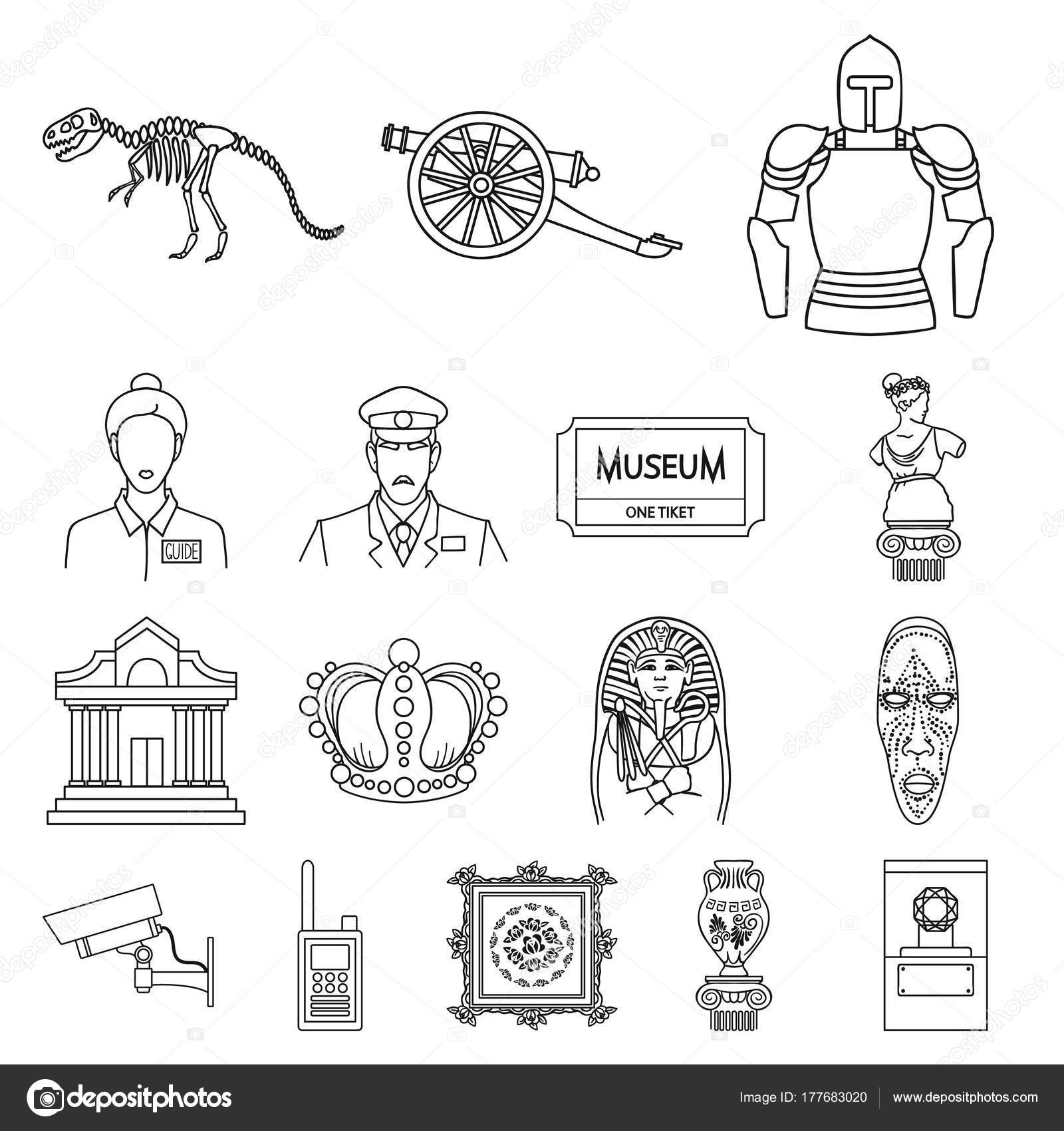 Museum and gallery outline icons in set collection for design. Storage ...
