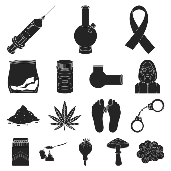 Drug addiction and attributes black icons in set collection for design ...