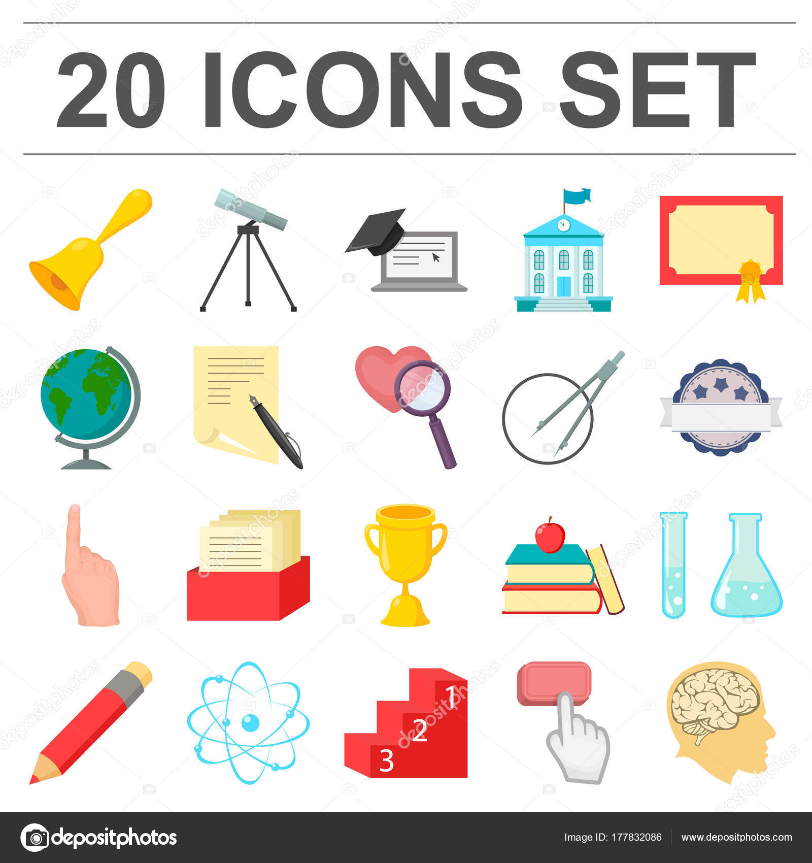 School and education cartoon icons in set collection for design.College ...