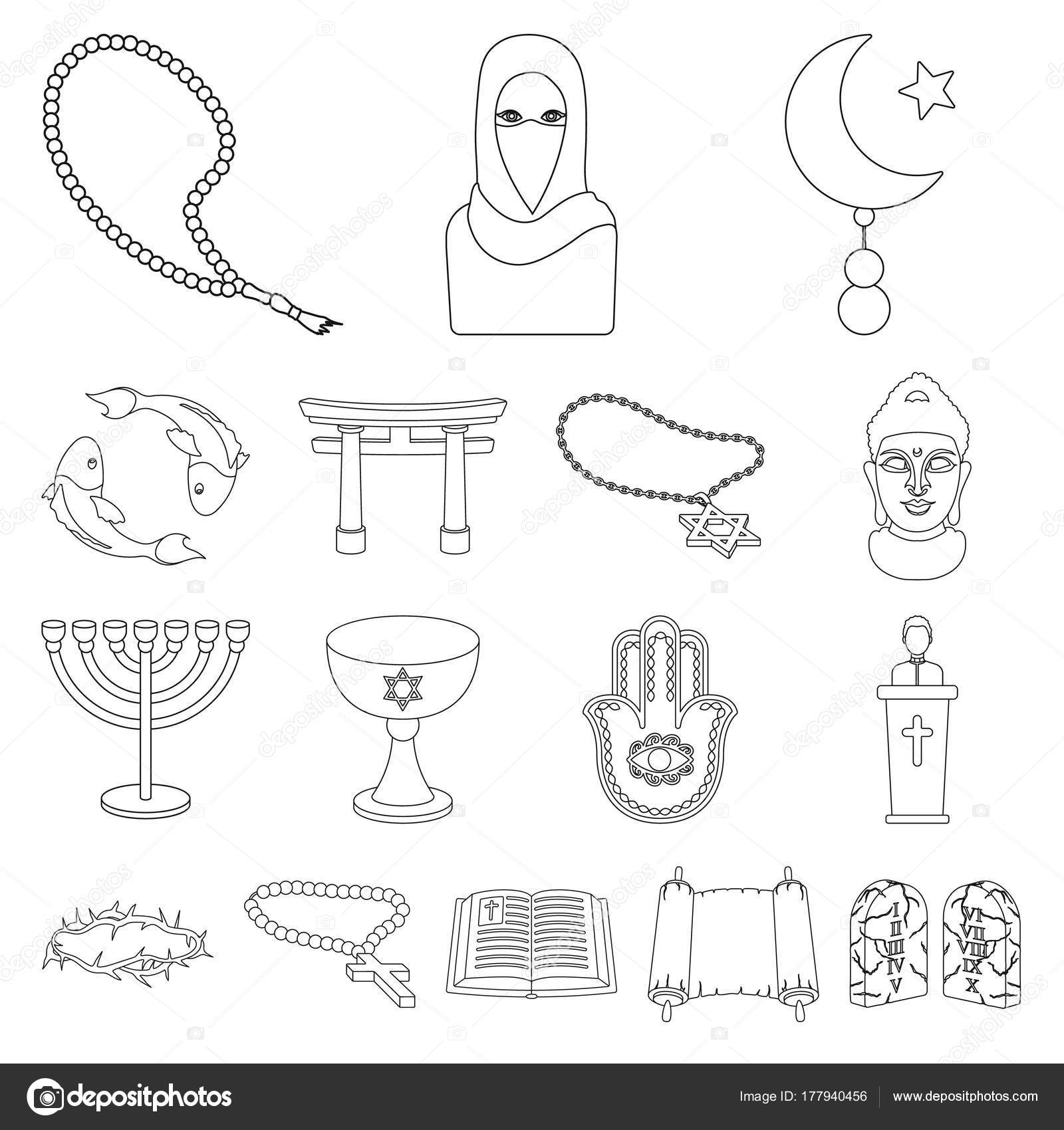 Religion and belief outline icons in set collection for design ...