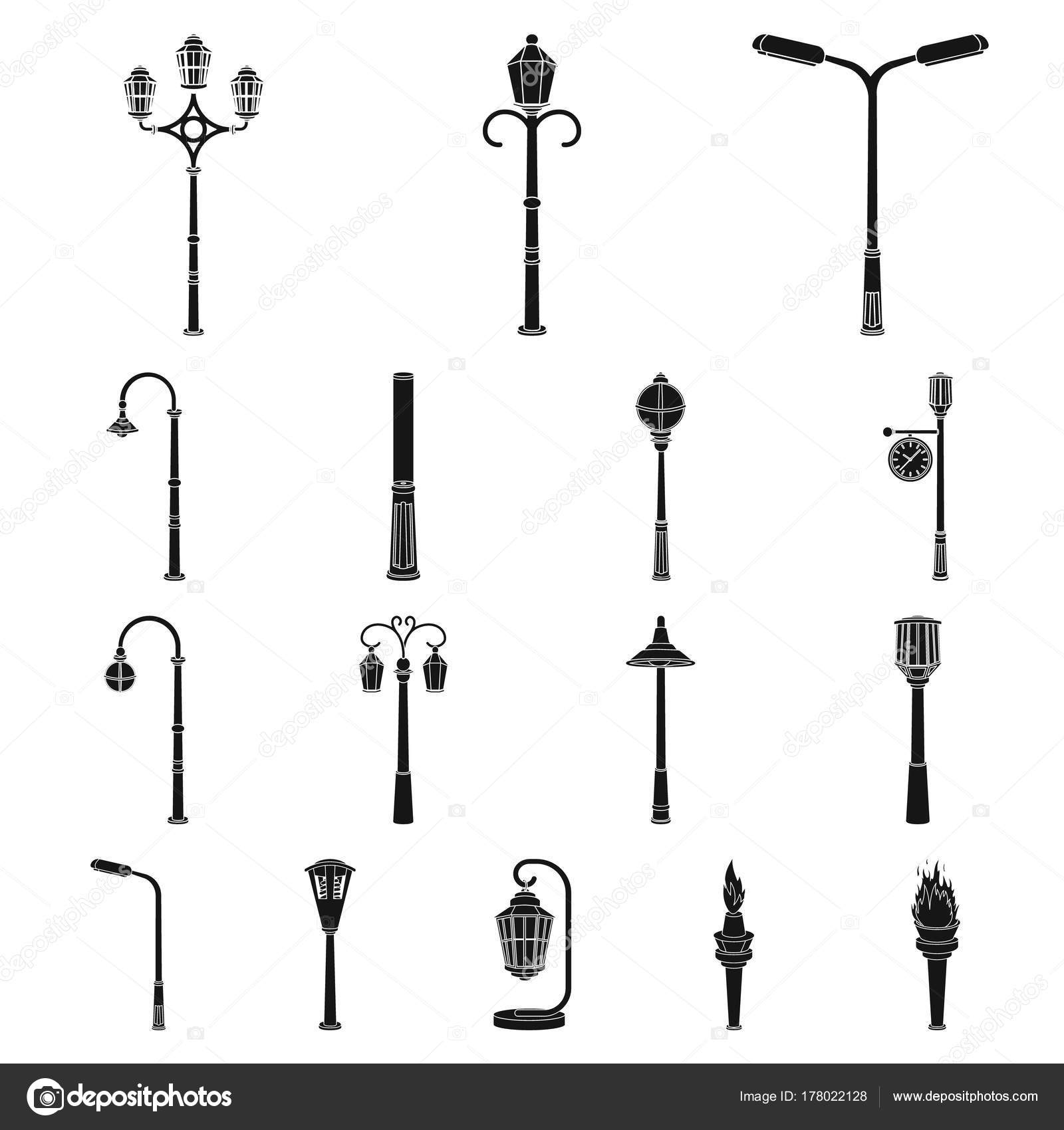 Lamp post black icons in set collection for design. Lantern and ...