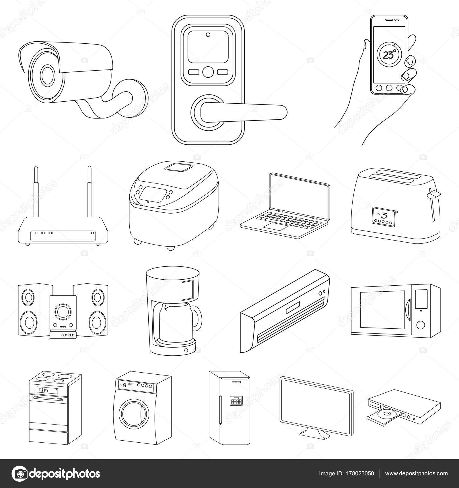 Smart home appliances outline icons in set collection for design ...