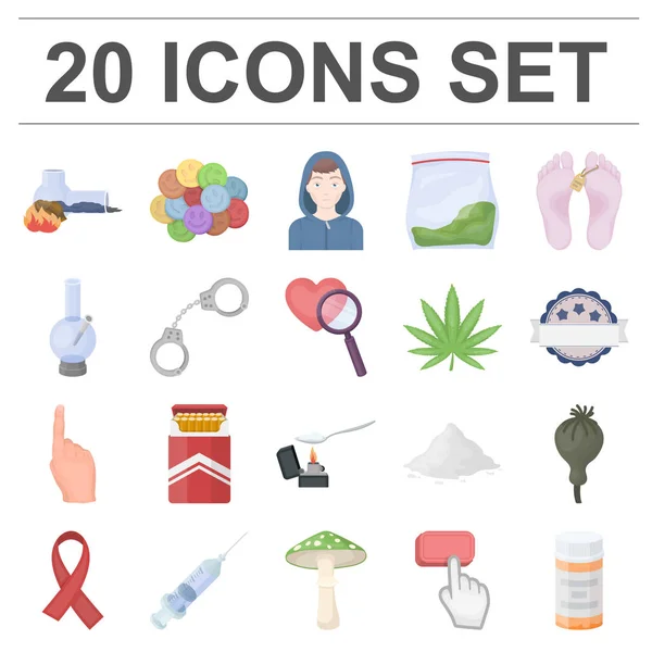 Drug addiction and attributes cartoon,outline icons in set collection ...
